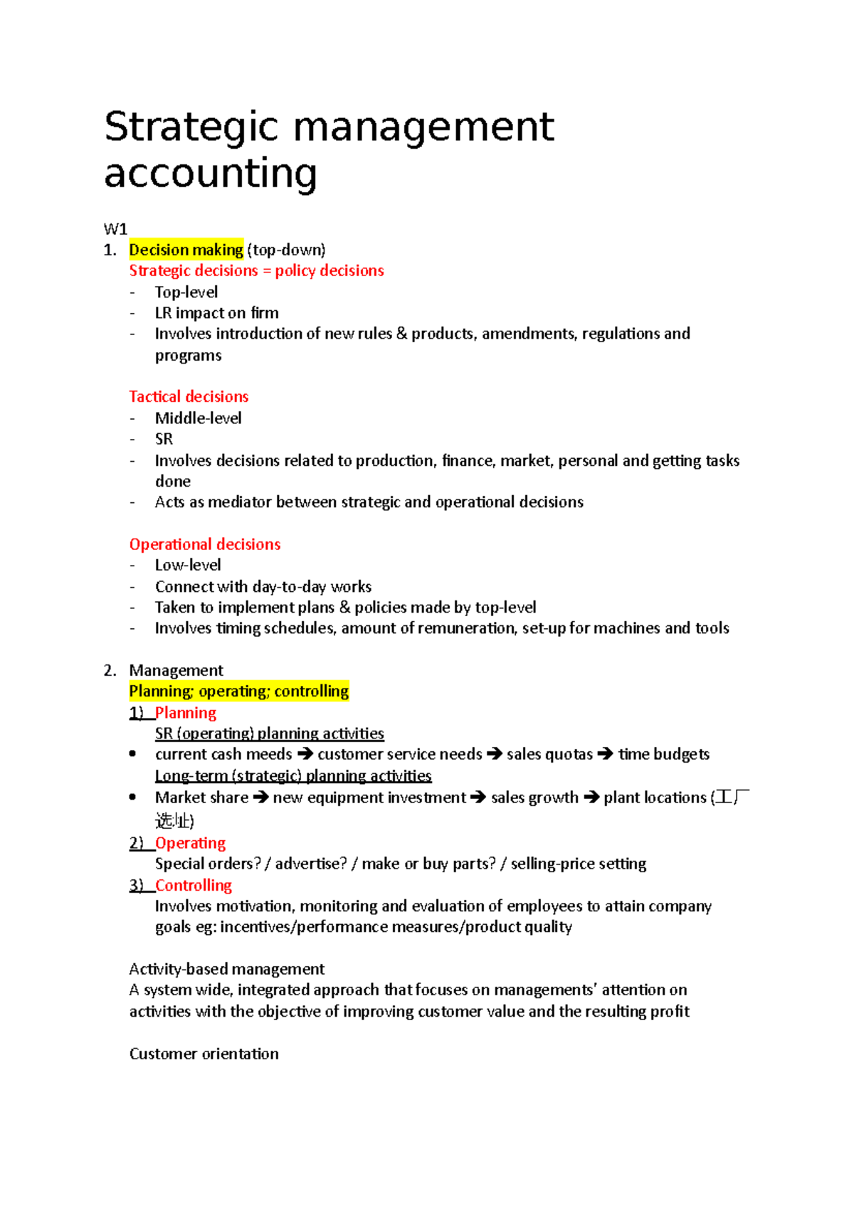 Strategic management accounting - Strategic management accounting W ...