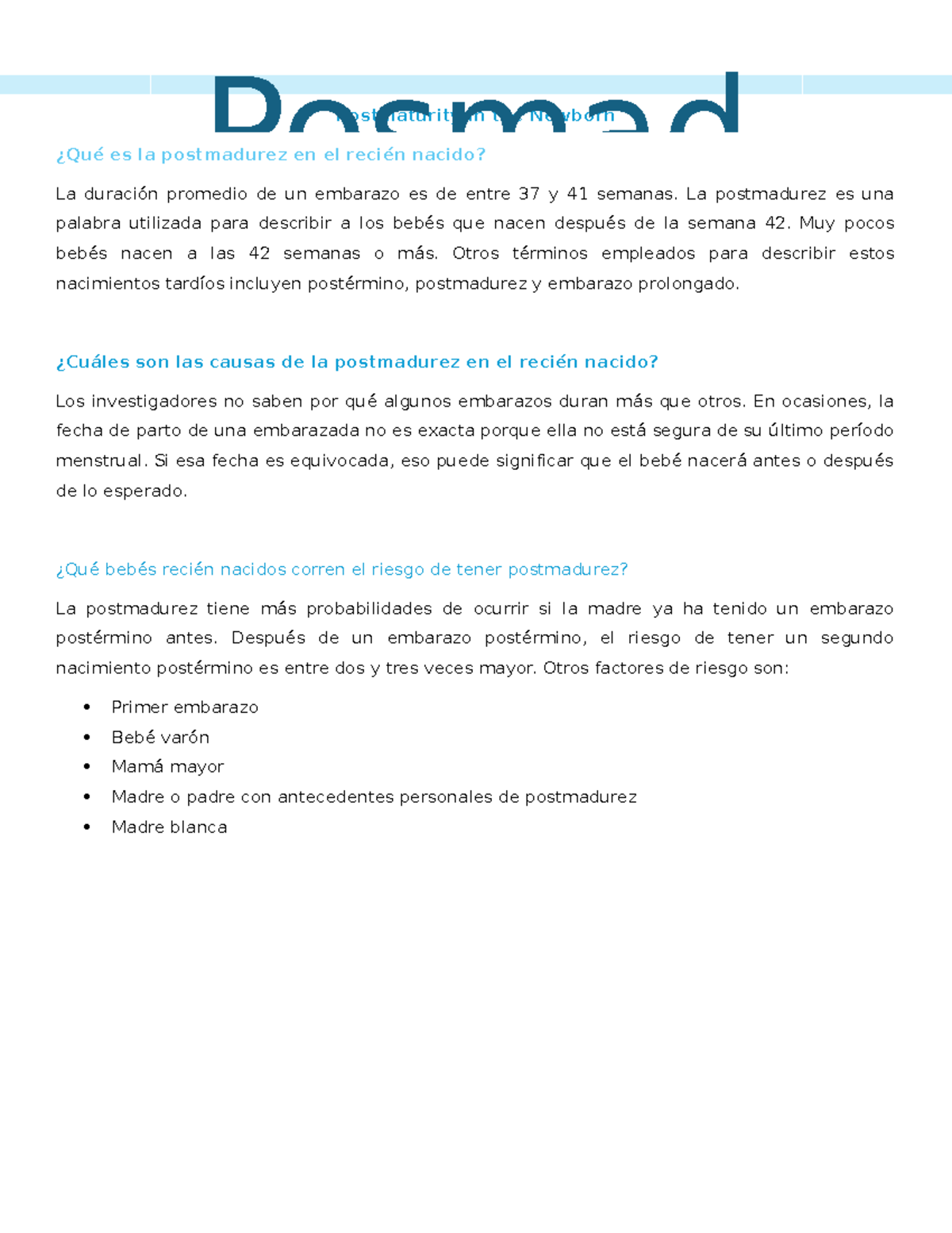 Tema 2.2 Posmadurez - Apunte de la clase de Pediatría, basado en la GPC Mexicana - Postmaturity ...