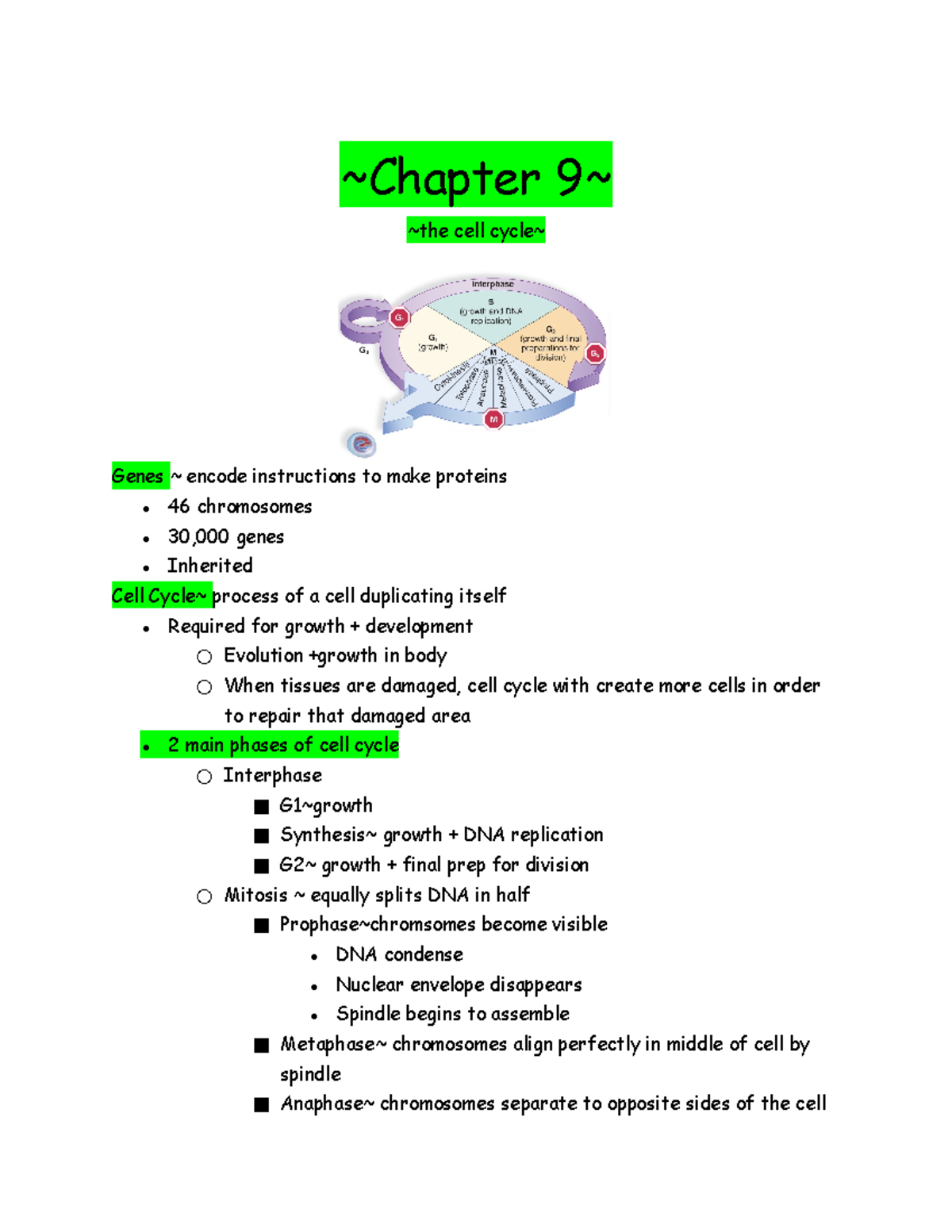 Bio 105 chapter 9 - study material - Chapter 9 the cell cycle Genes ...