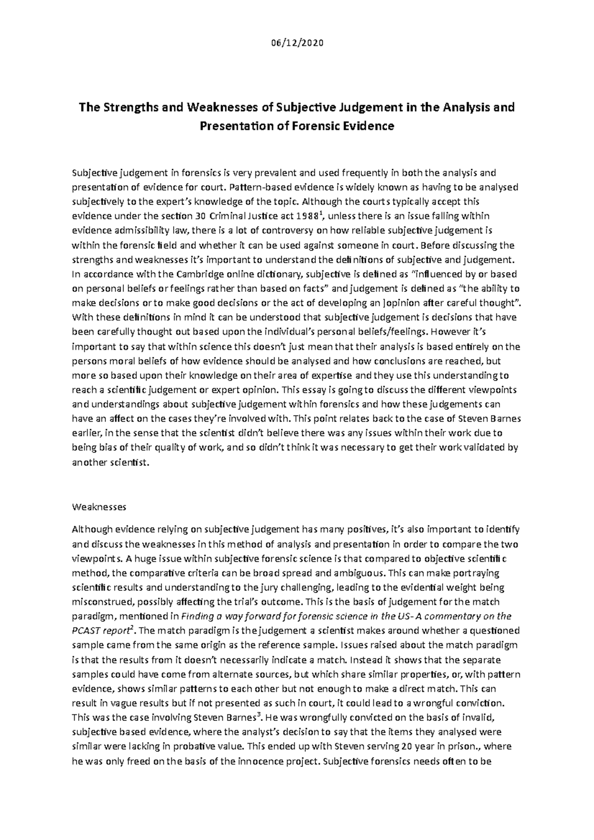 The Strengths and Weaknesses of Subjective Judgement in the Analysis ...