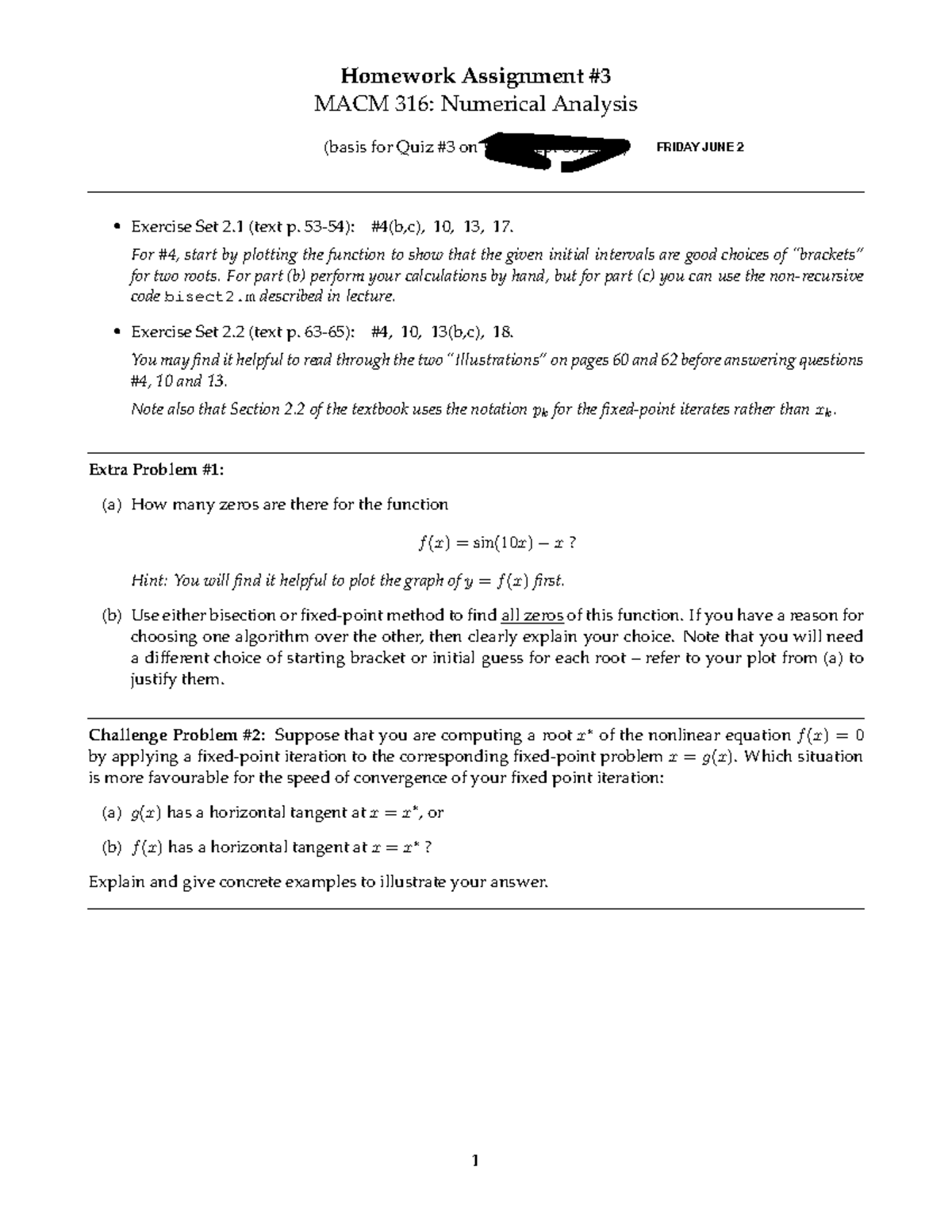 Hw3 - practice problems do em - Homework Assignment MACM 316: Numerical Analysis (basis for Quiz ...