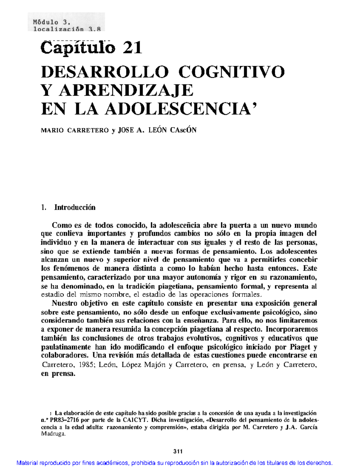 Desarrollo Cognitivo y Aprendizaje en la Adolescencia- Carretero, Mario ...