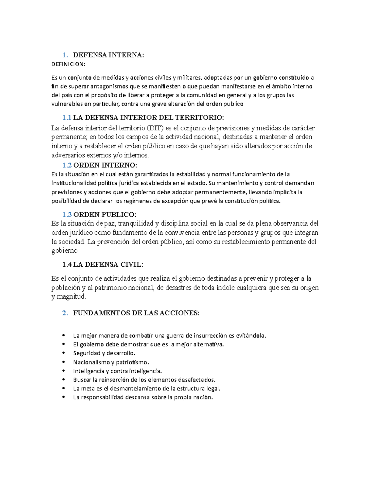 Defensa Interna Micaela - 1. DEFENSA INTERNA: DEFINICION: Es un ...