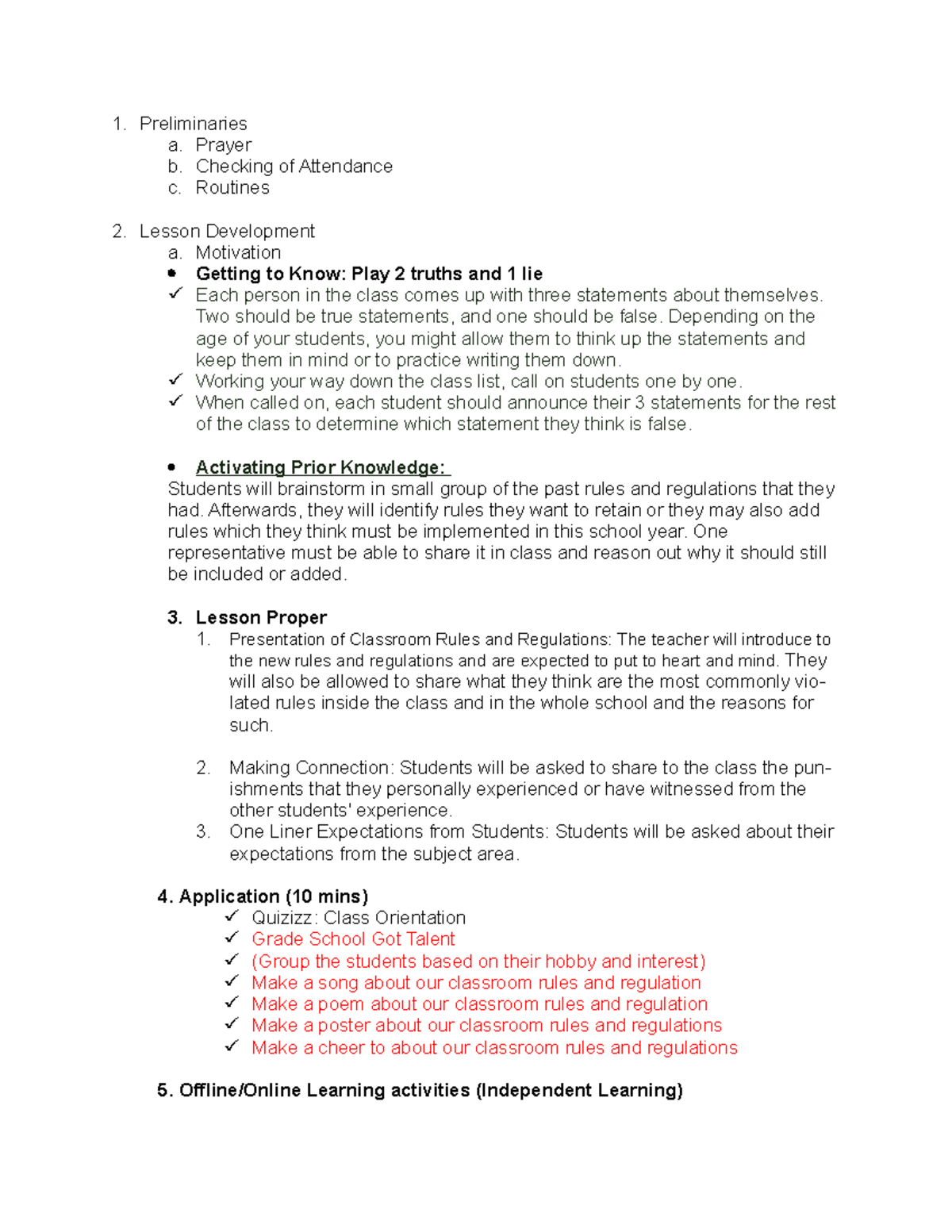 Orientation - lecture notes - Preliminaries a. Prayer b. Checking of ...