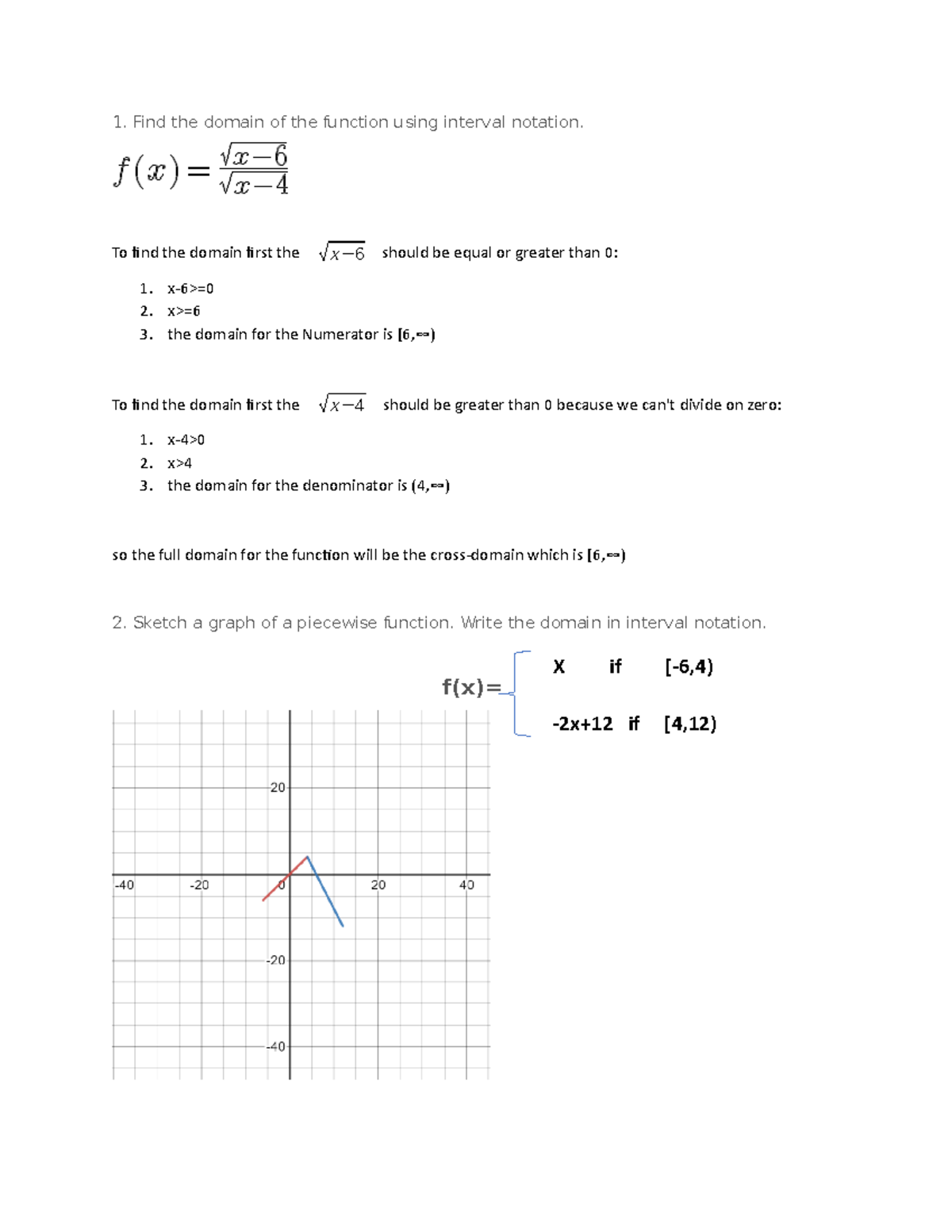 Written Assignment Unit 1 - Find the domain of the function using ...
