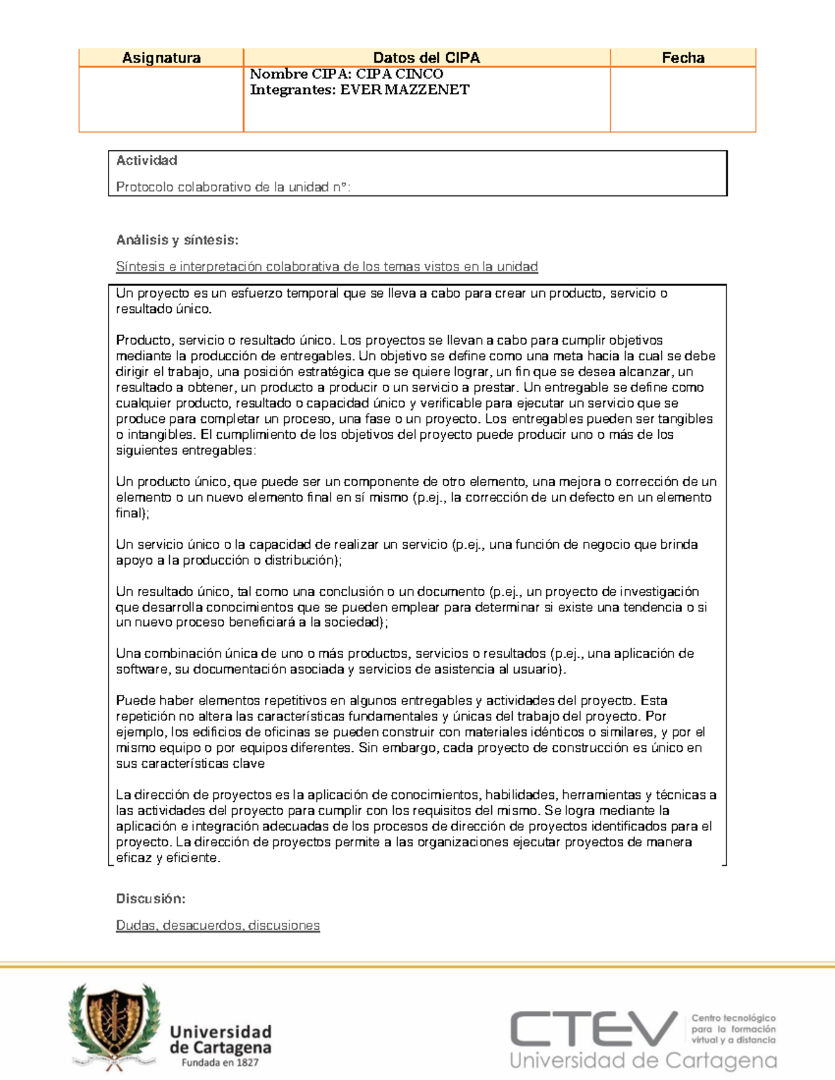 CIPA Project MAnagger - Asignatura Datos del CIPA Fecha Nombre CIPA ...
