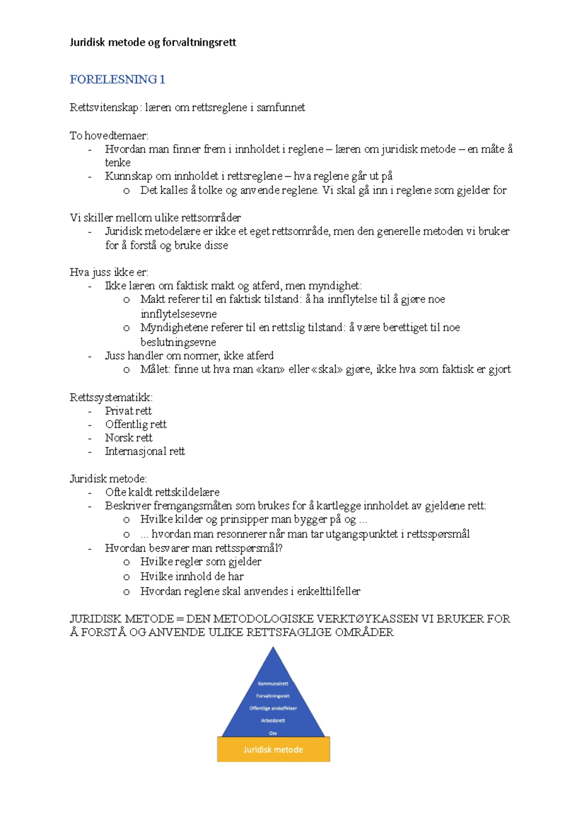 Forelesning 1 - FORELESNING 1 Rettsvitenskap: læren om rettsreglene i samfunnet To hovedtemaer ...
