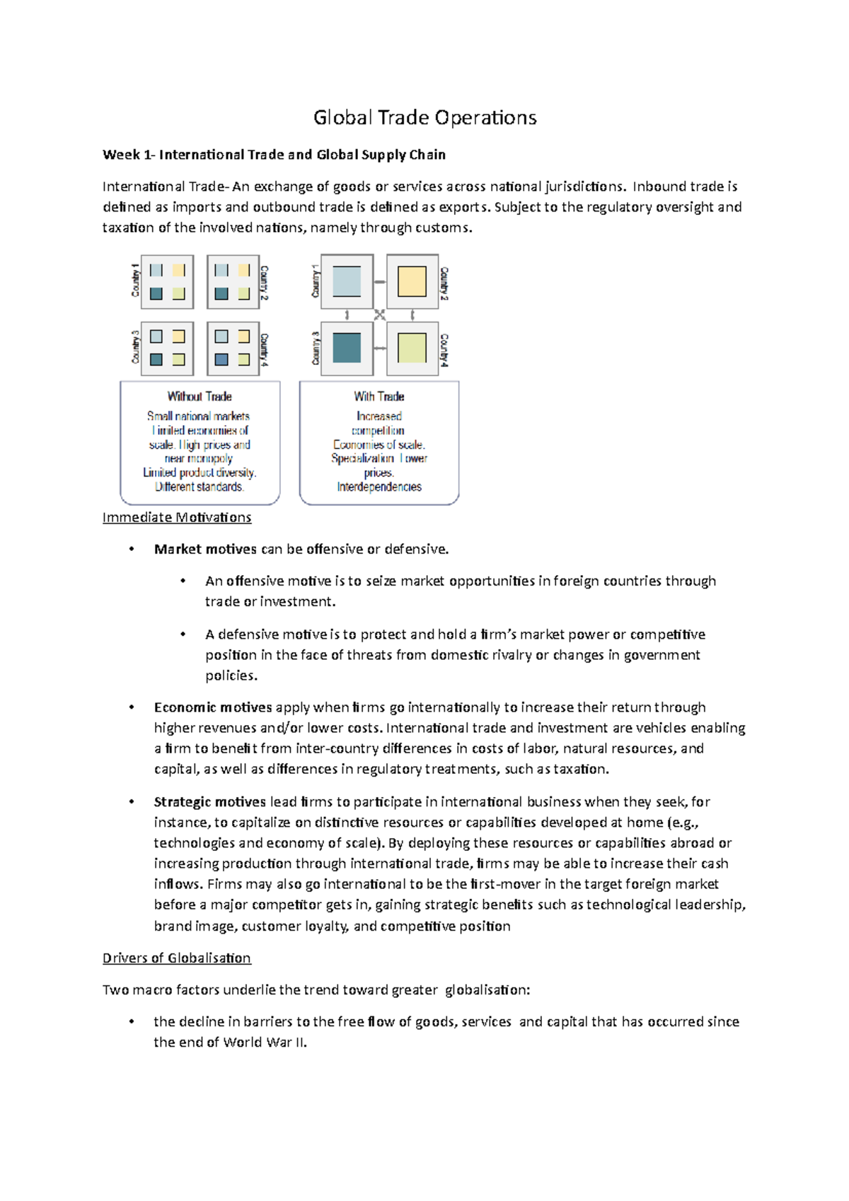 Notes - Global Trade Operations Week 1- International Trade and Global ...