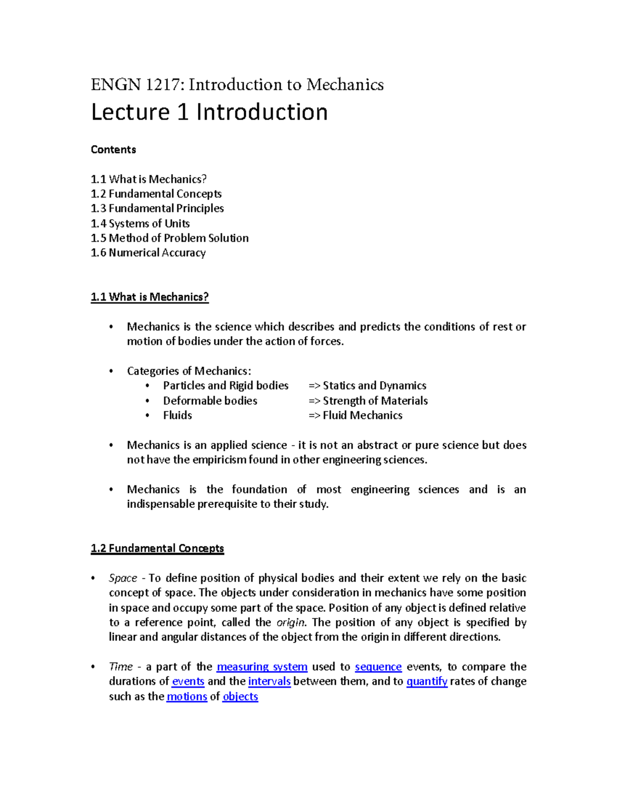 Lecture 01 - Introduction to Mechanics - ENGN 1217: Introduction to Mechanics Lecture 1 ...