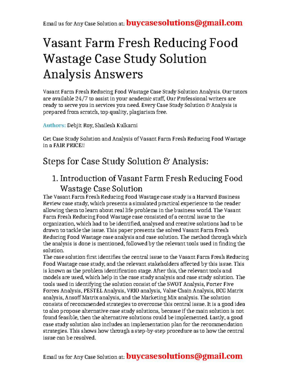 Case Solution Vasant Farm Fresh Reducing Food Wastage - Vasant Farm ...