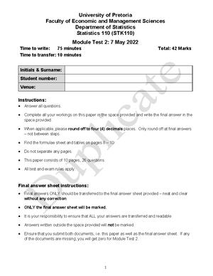 STK110 2022 Exam - STK 110 Exam 2022 - University of Pretoria Faculty ...