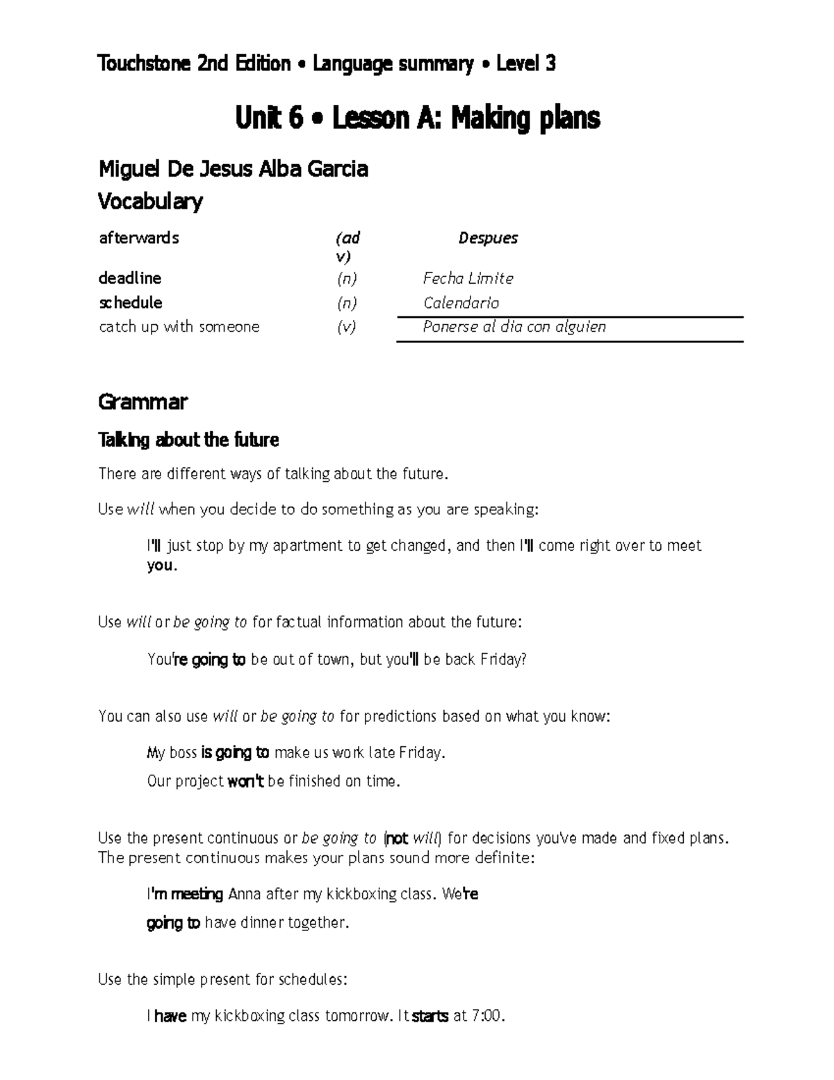 U6 MJAG - todo - Touchstone 2 nd Edition • Language summary • Level 3 ...