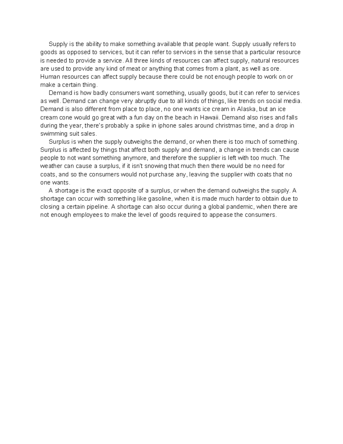 Untitled document - Nothing. - Supply is the ability to make something ...