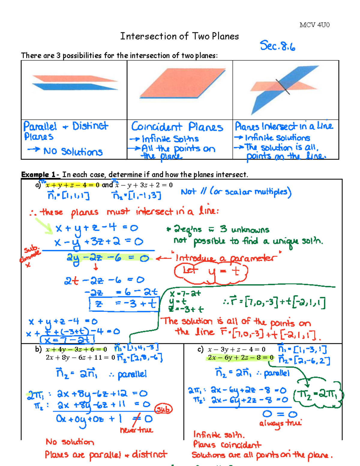 3.8 - Intersection of Planes solutions - MCV 4U Intersection of Two ...