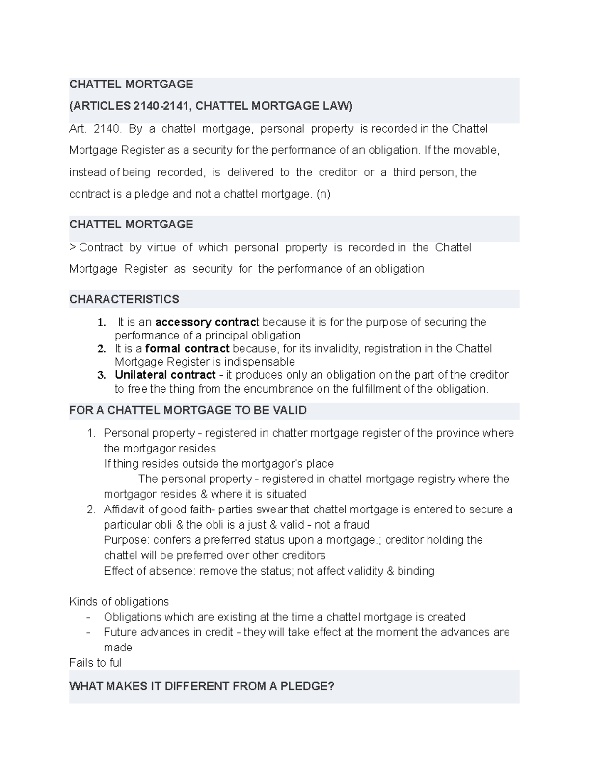 Chattel Mortgage - EASY - CHATTEL MORTGAGE (ARTICLES 2140-2141, CHATTEL ...