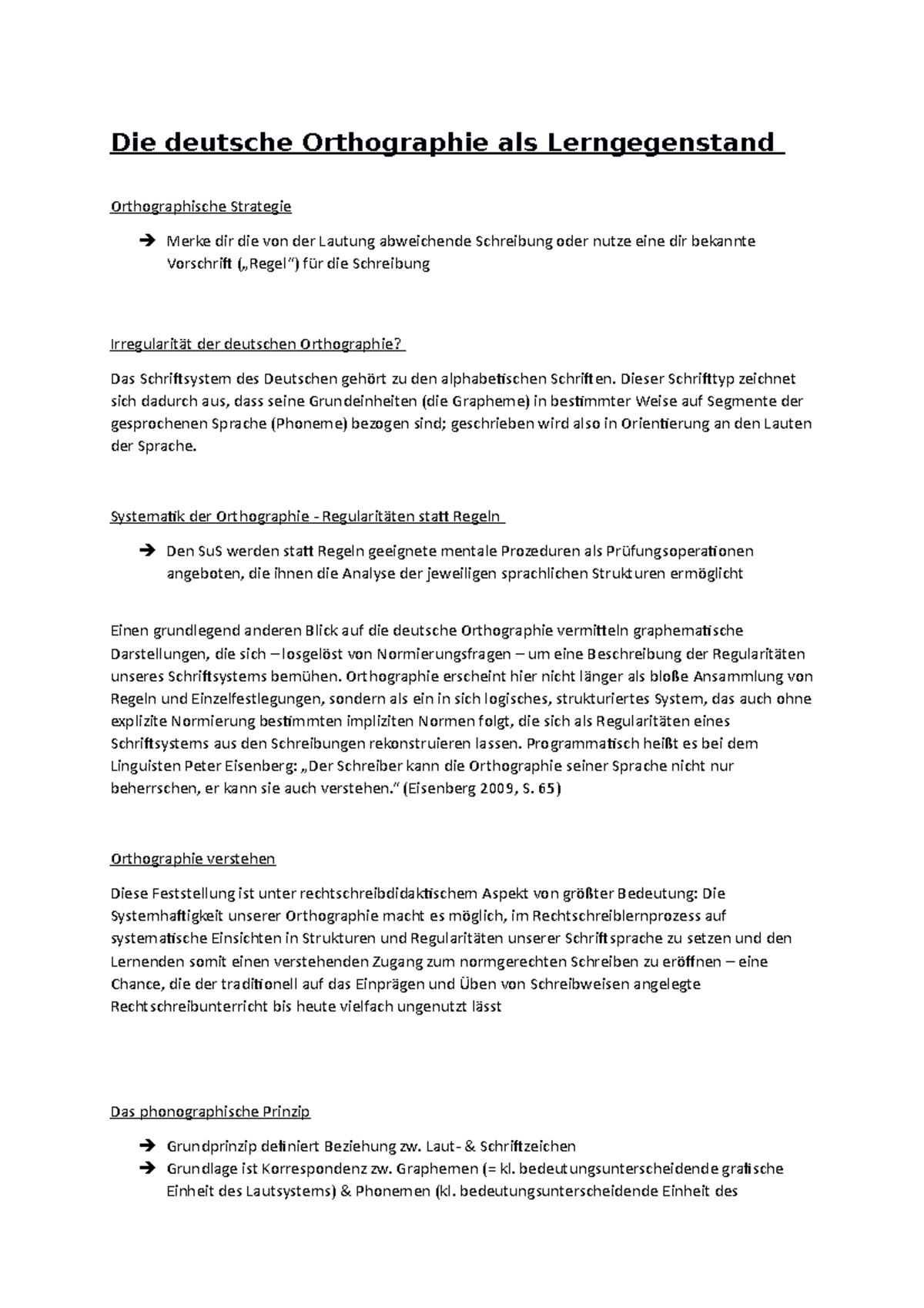 Zusammenfassung Orthographische Prinzipien - Die deutsche Orthographie ...