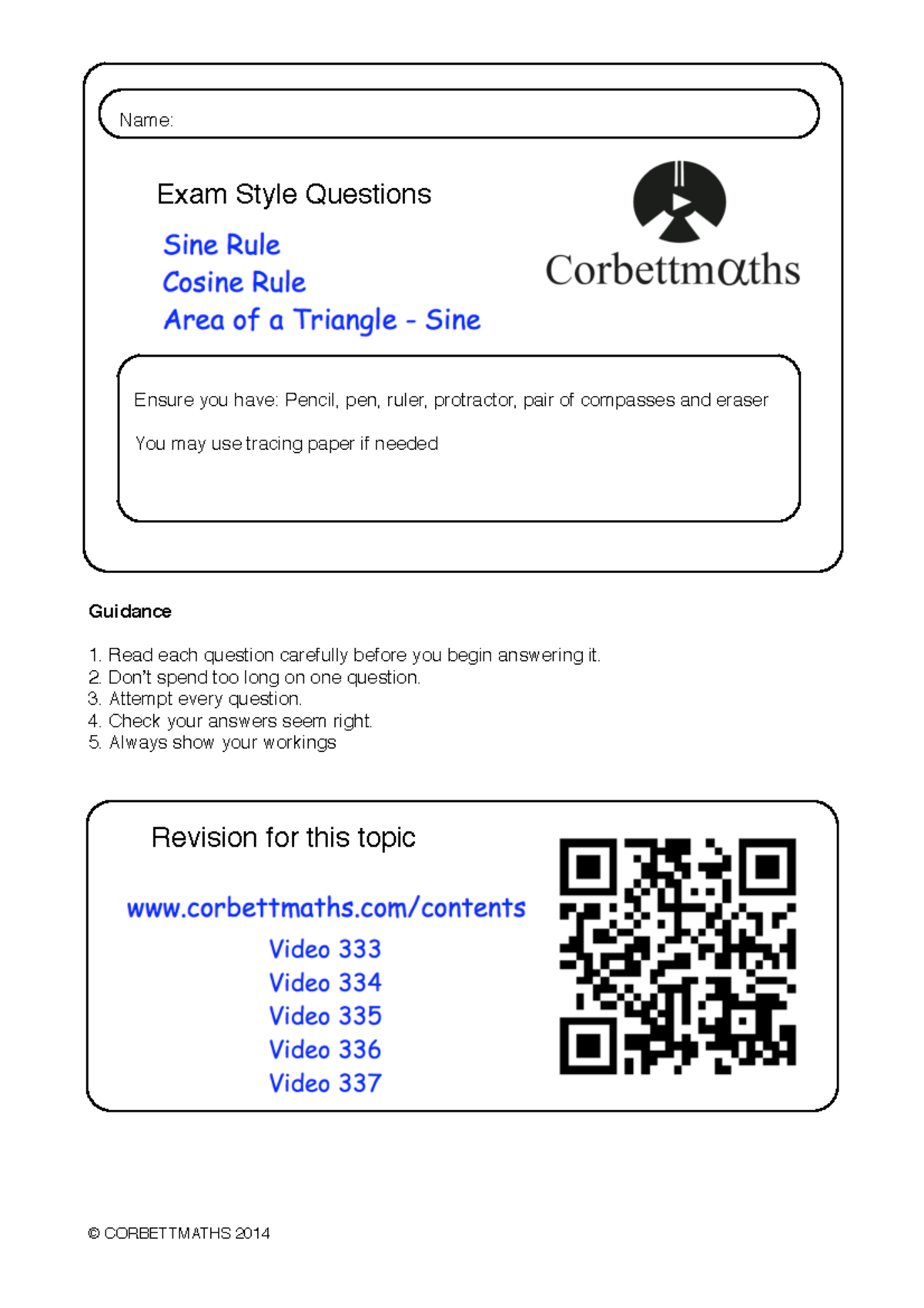 Trigonometry Booklet - math - Name: Exam Style Questions Ensure you ...