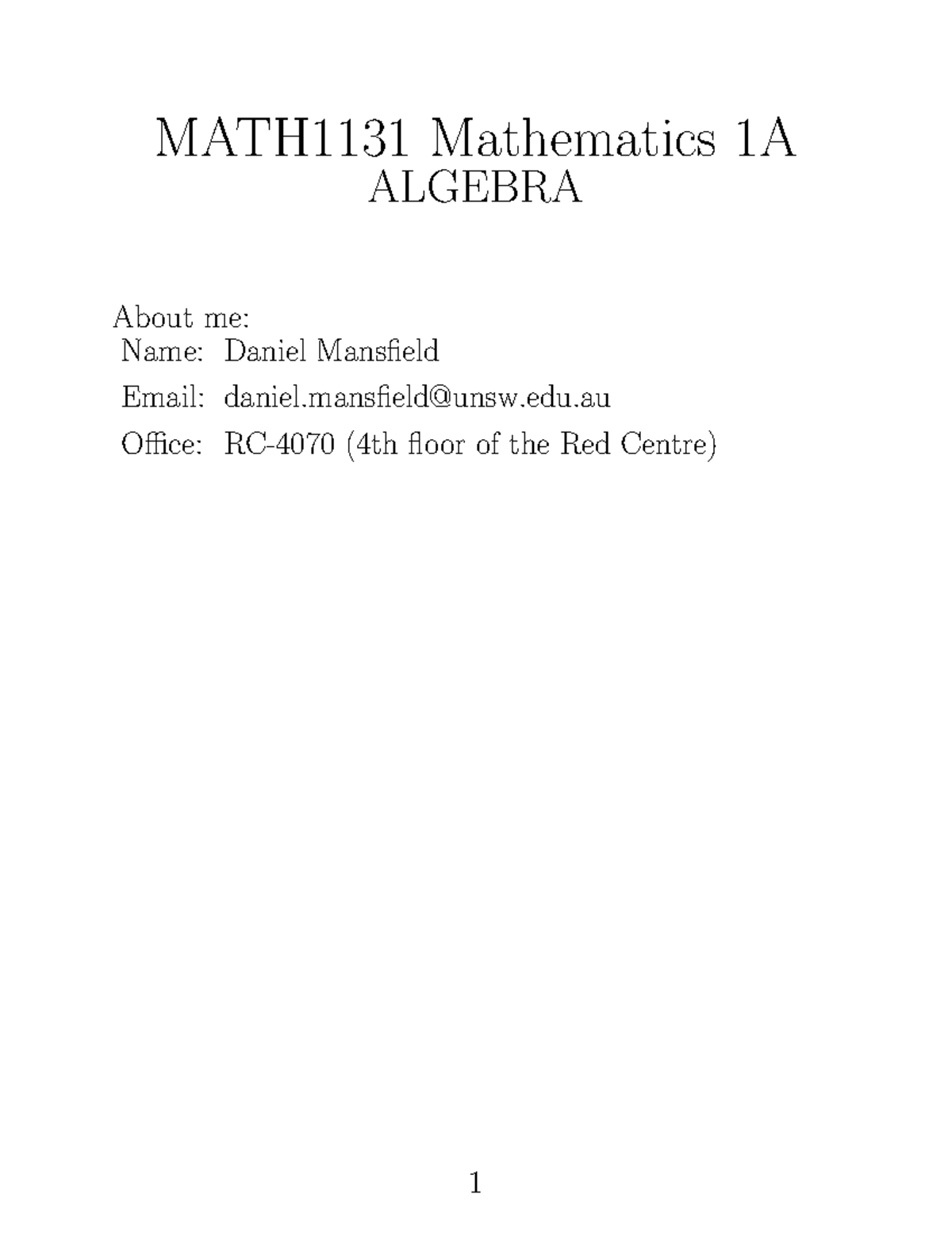 1 - Introduction to Vectors by Mansfield - MATH1131 Mathematics 1A ...