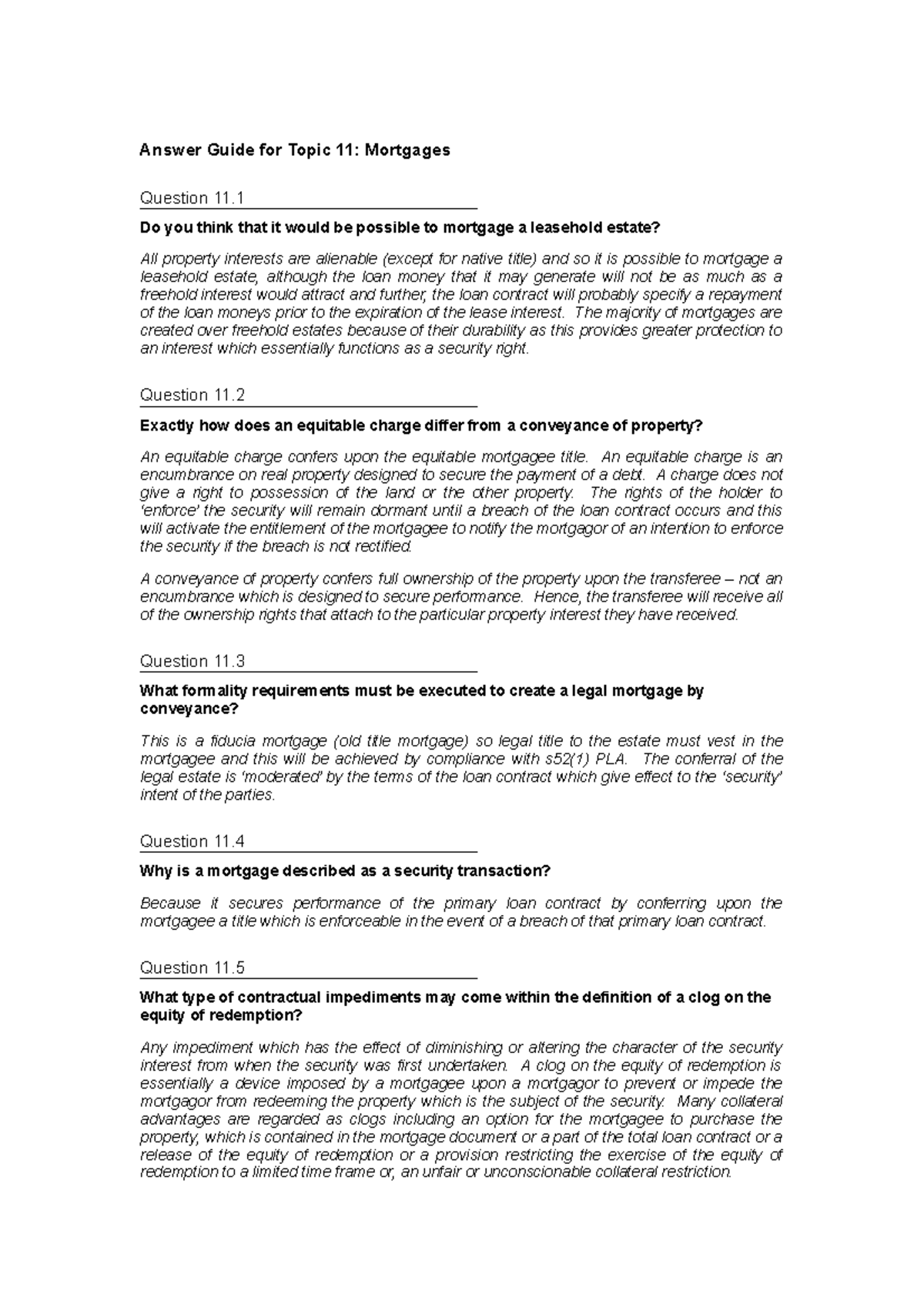 2016 MLL327 Topic 11 Revision Answer Guide - Answer Guide for Topic 11 ...
