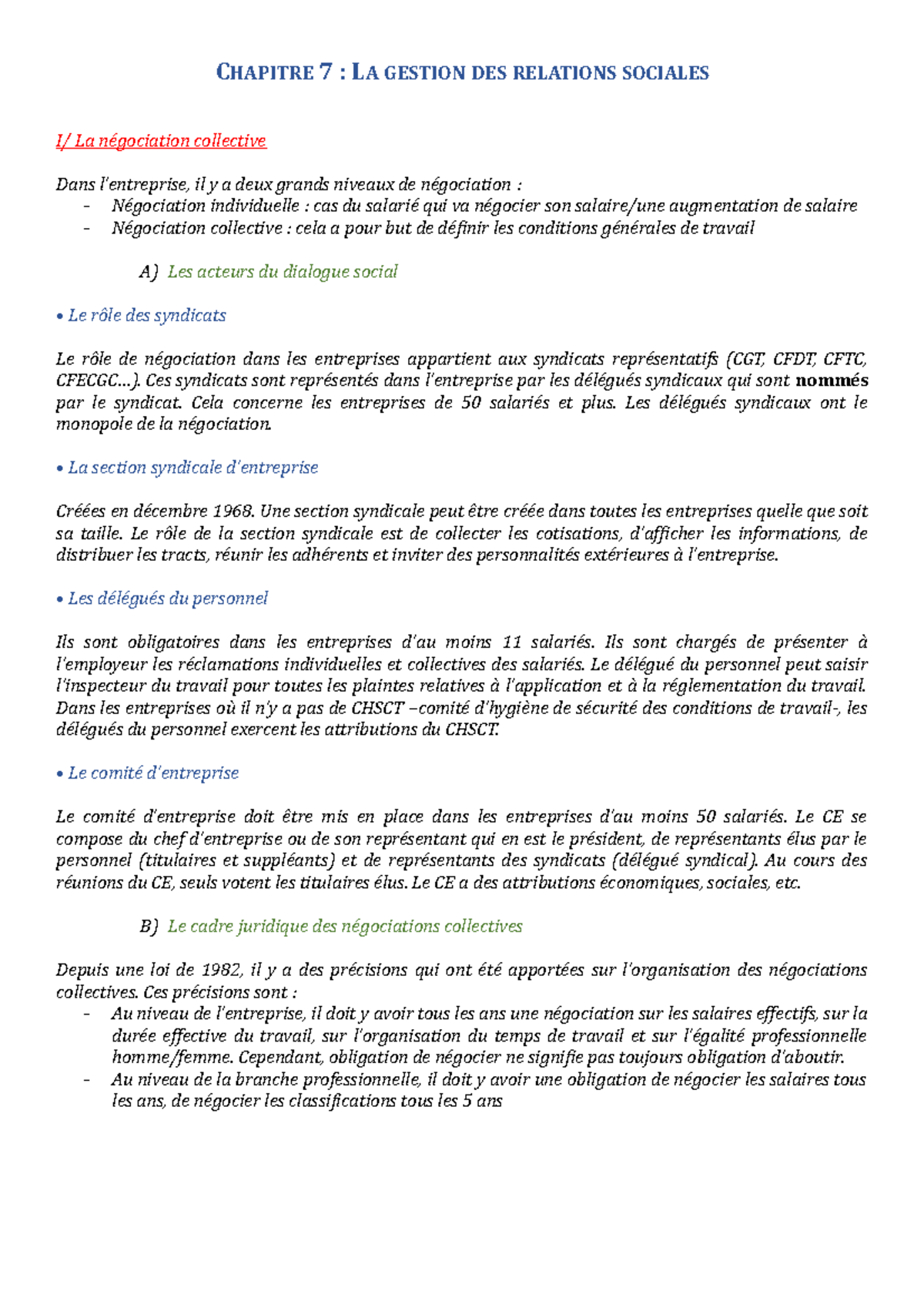 Chapitre 7 - La gestion des relations sociales - CHAPITRE 7 : LA ...