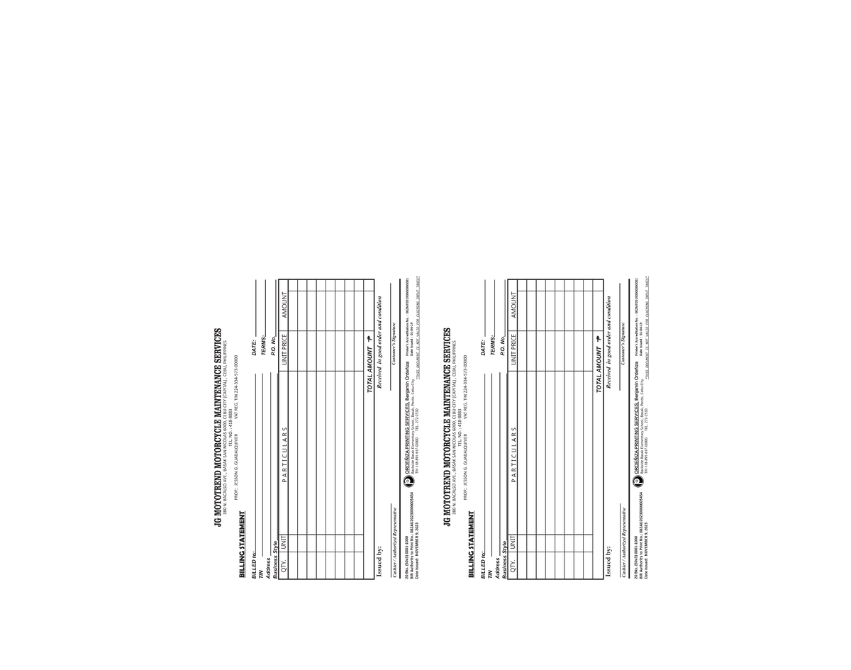 GTO Plate- JG Mototrend Billing - ORDEÑIZA PRINTING SERVICES, Benjamin ...