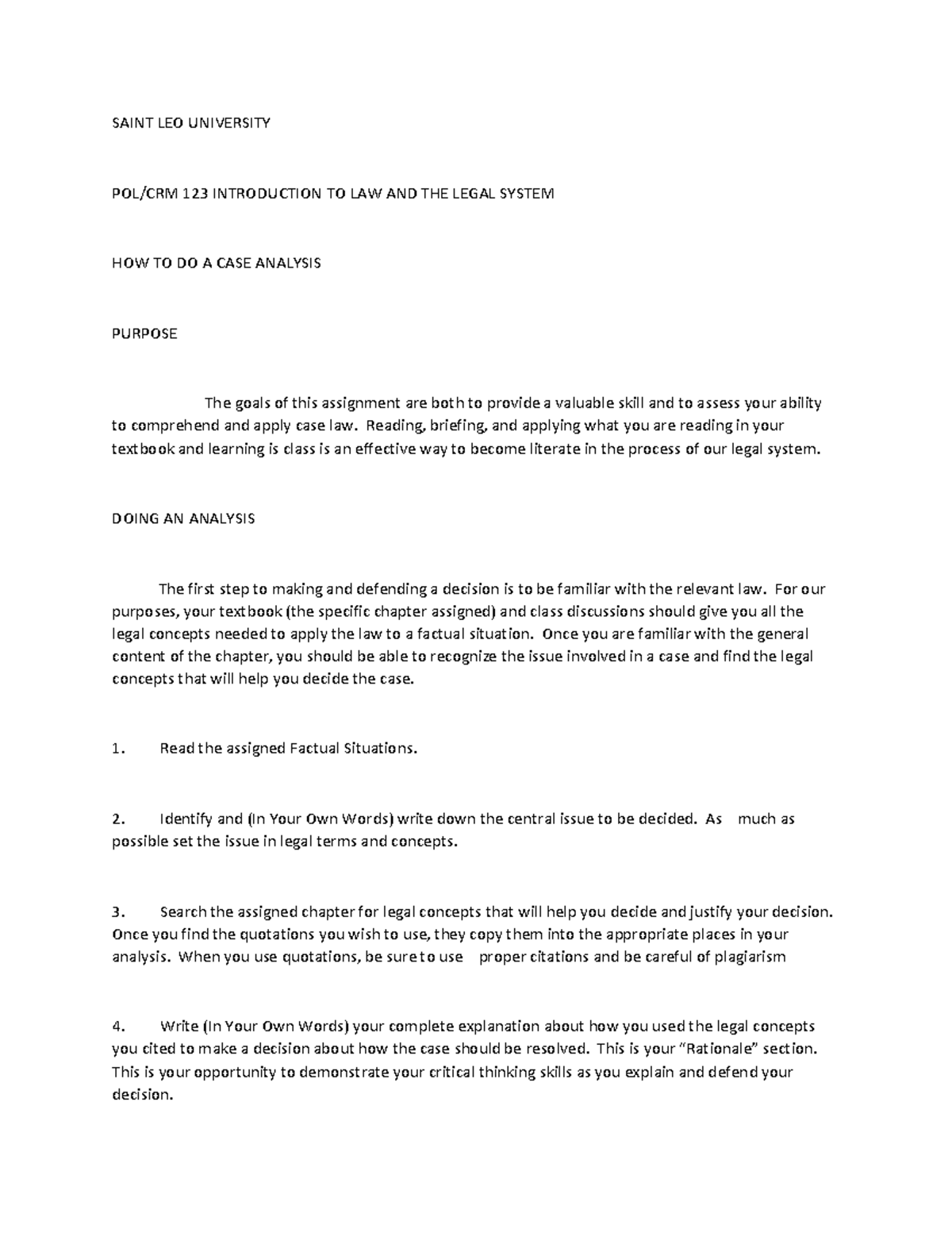 Case Analysis Guide Sheet - SAINT LEO UNIVERSITY POL/CRM 123 ...