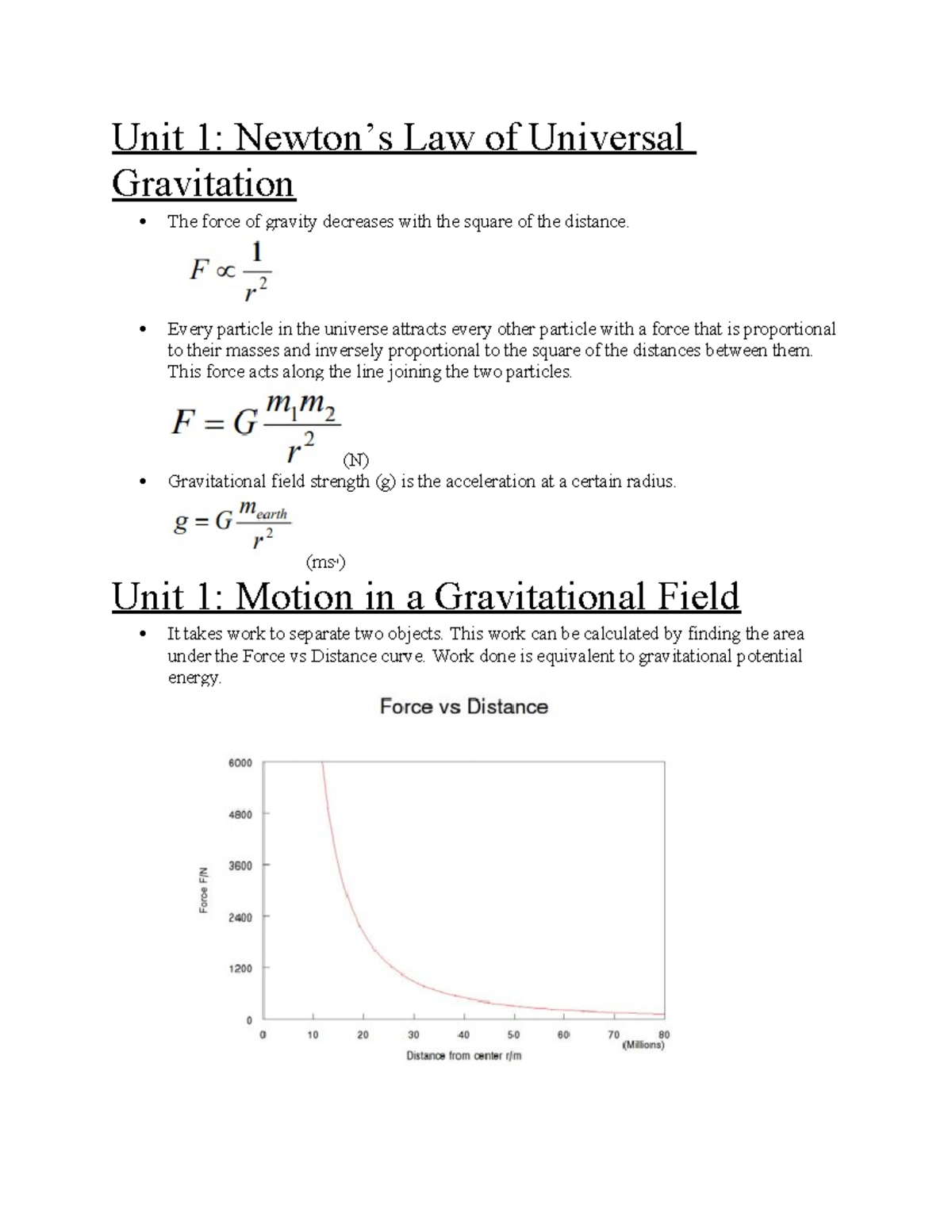 Physics unit 1 - Unit 1: Newton’s Law of Universal Gravitation The ...