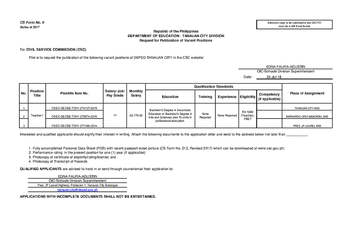 Pubbatangasjul 24depedtanauan - CS Form No. 9 Series of 2017 To: CIVIL ...