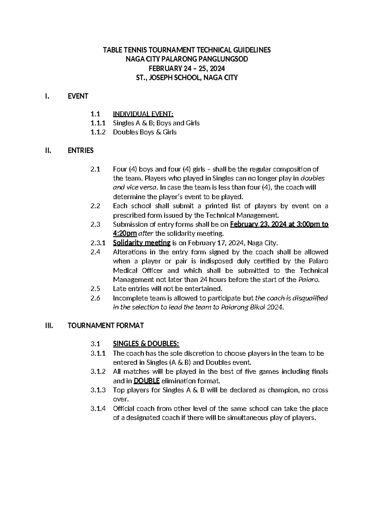Table Tennis Tournament Technical Guidelines - TABLE TENNIS TOURNAMENT ...