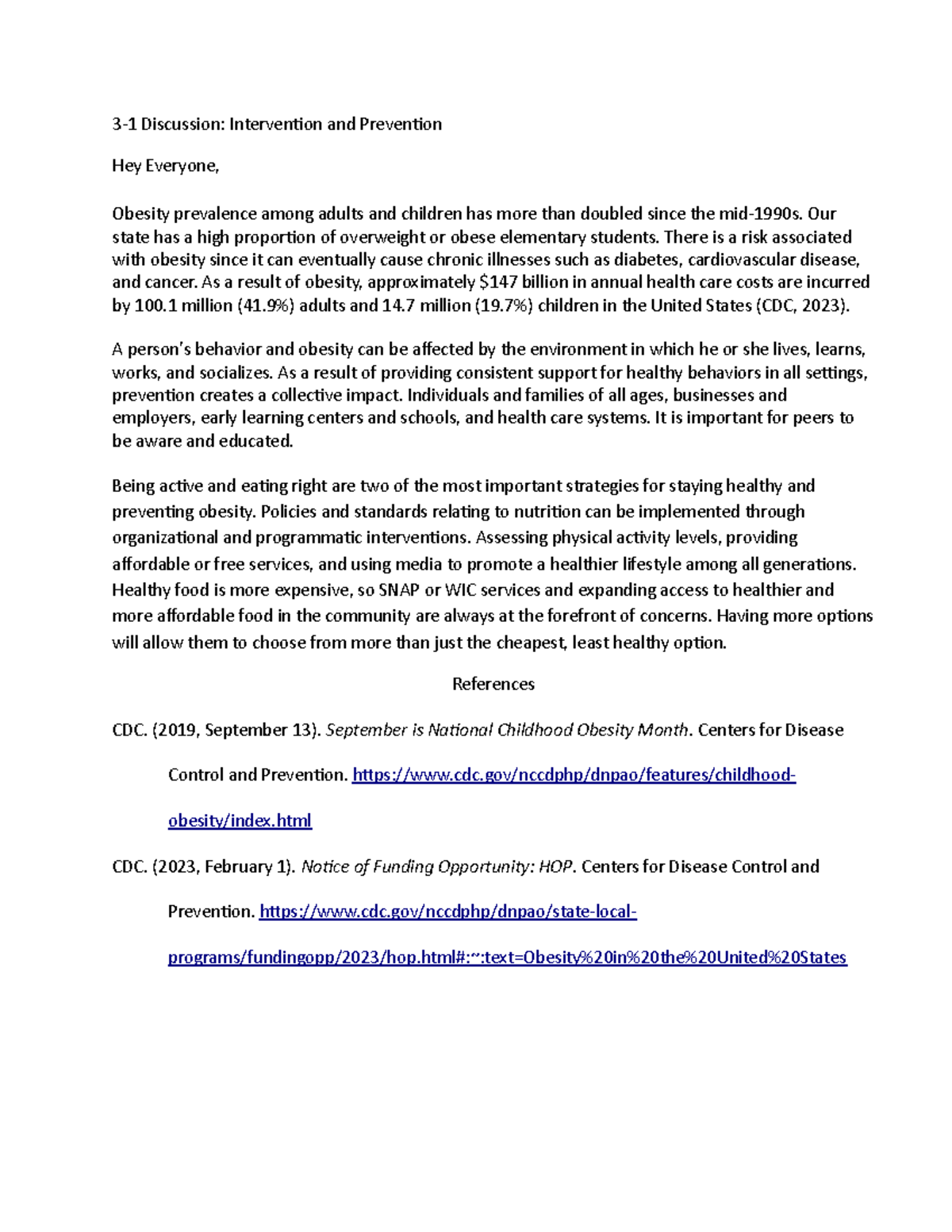 CHE 110 3-1 Discussion Intervention and Prevention - 3-1 Discussion: Intervention and Prevention ...