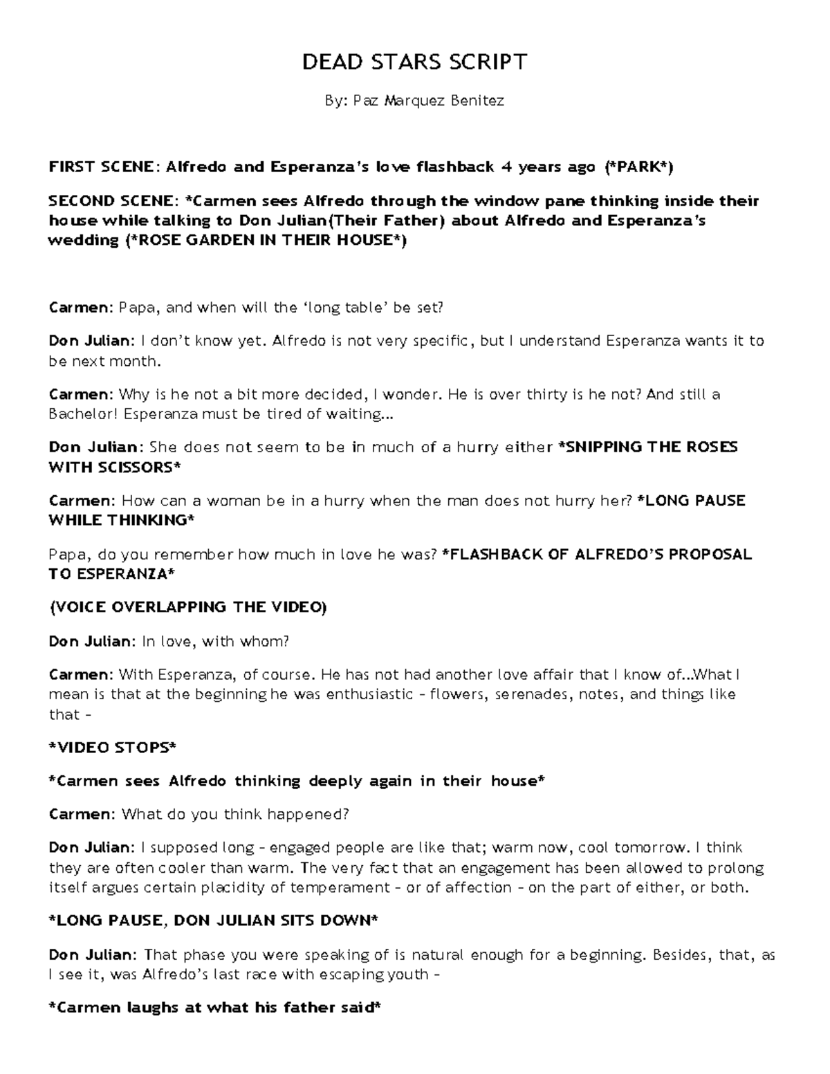 Dead-stars-script - script for dead stars - DEAD STARS SCRIPT By: Paz Marquez Benitez FIRST ...