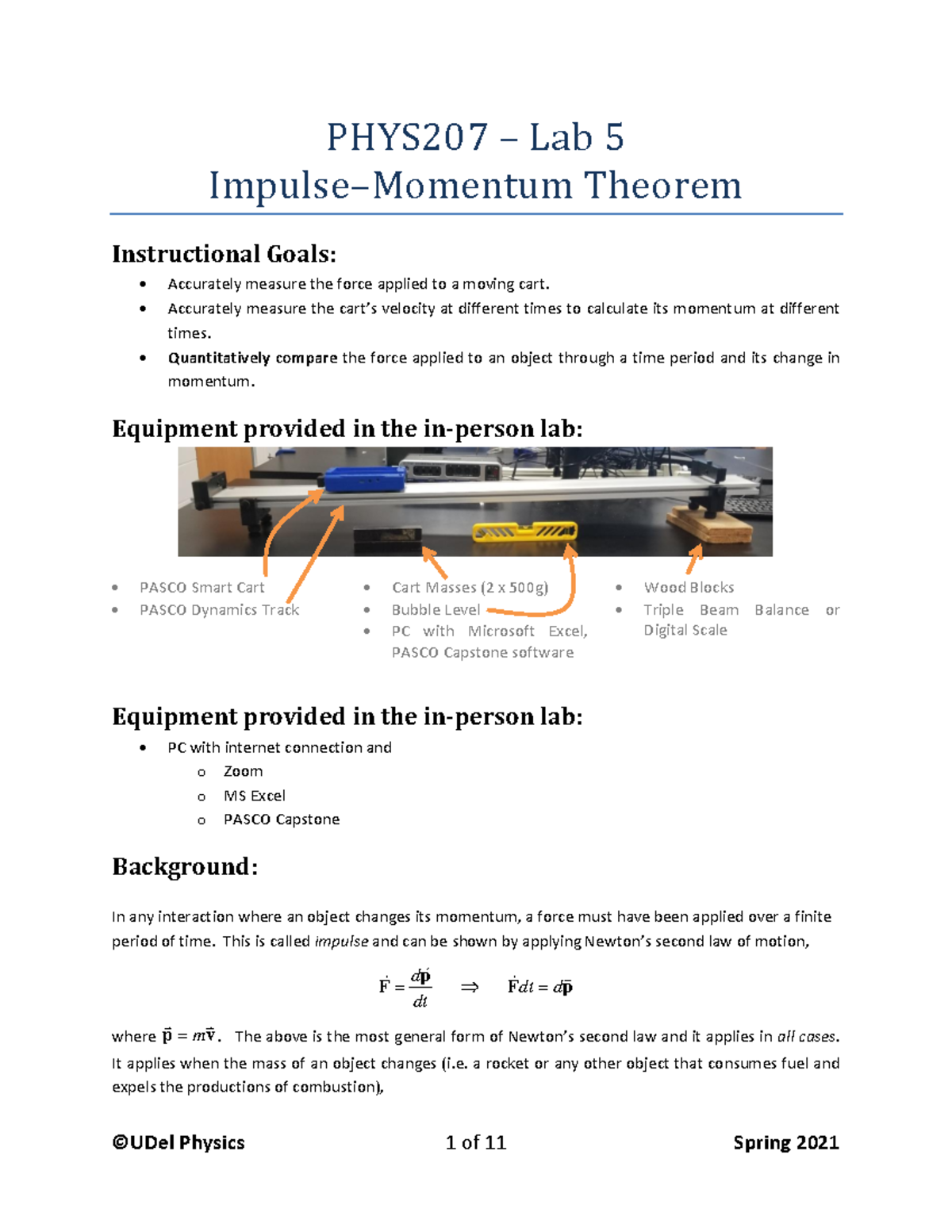 5 - Impulse-Momentum Theorem - PHYS207 – Lab 5 Impulse–Momentum Theorem ...