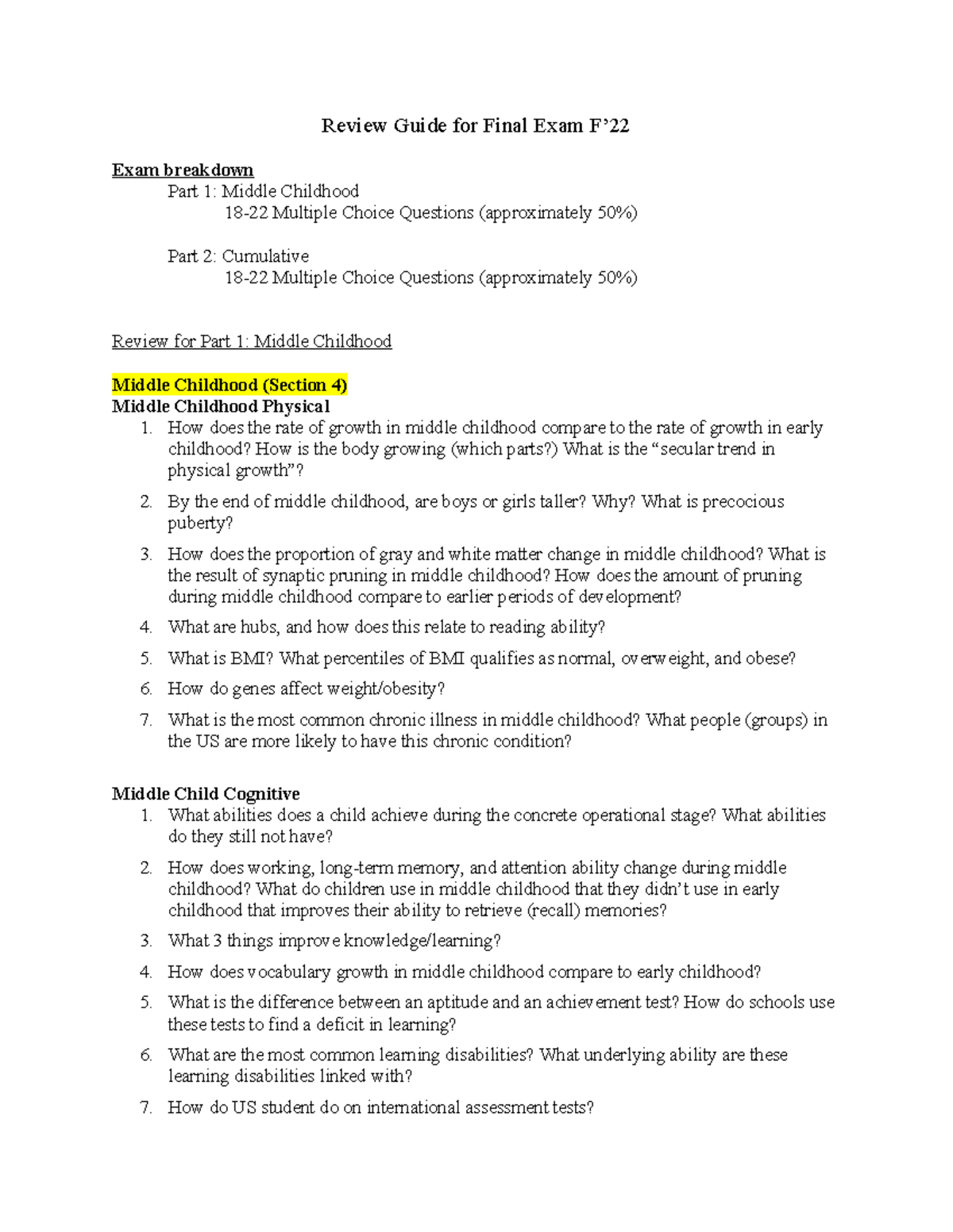 Review Guide for Final Exam F - Review Guide for Final Exam F’ Exam ...