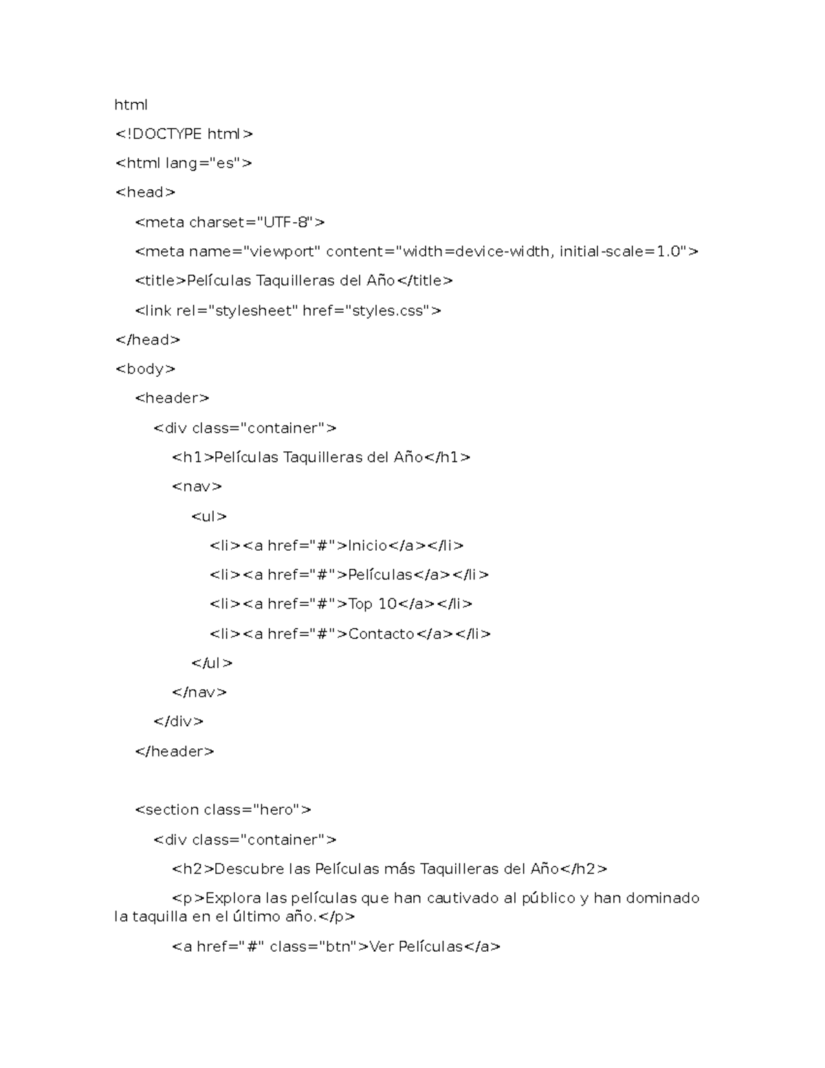 Esqueleto html-css peliculas taquilleras - html