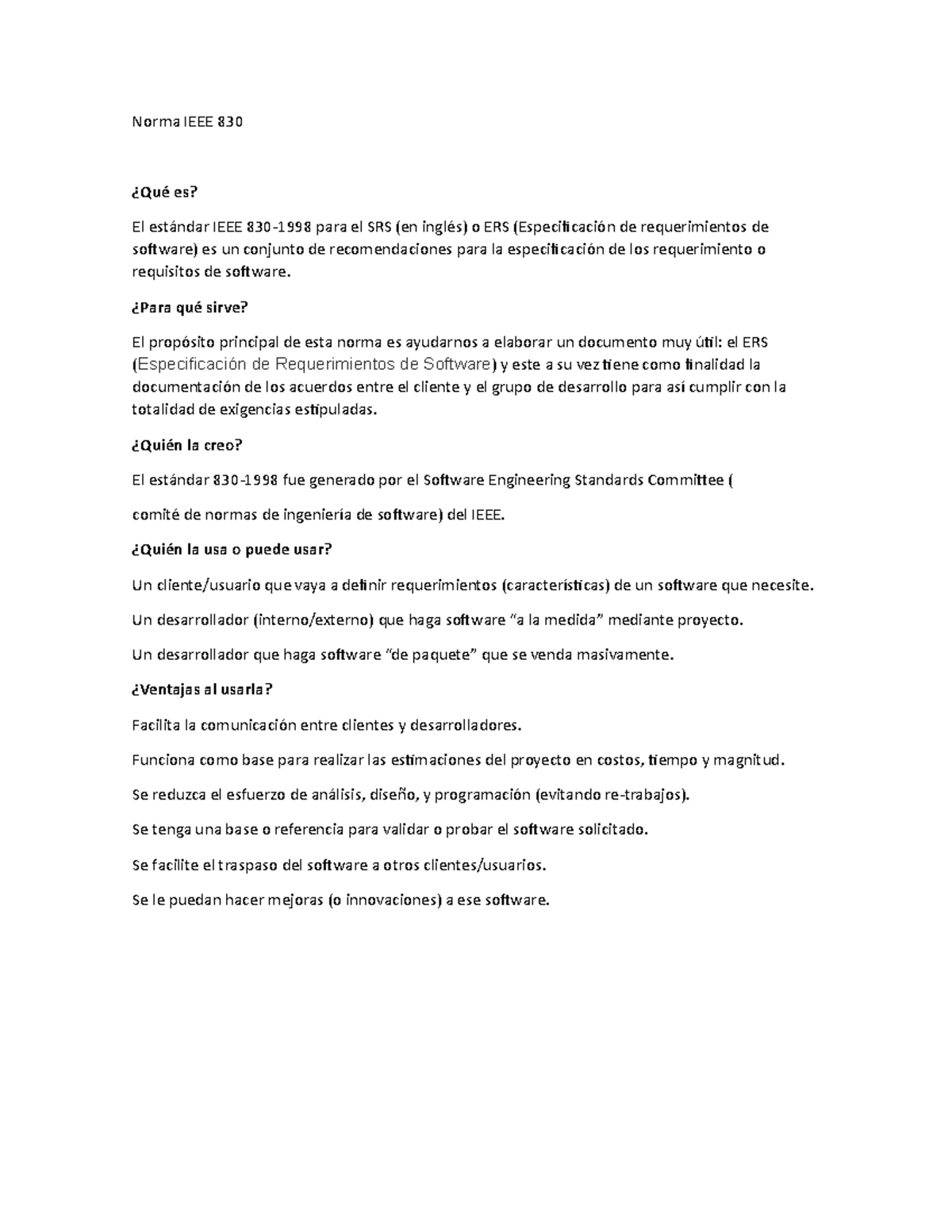 Info Norma IEEE 830 - Norma IEEE 830 ¿Qué es? El estándar IEEE 830-1998 ...