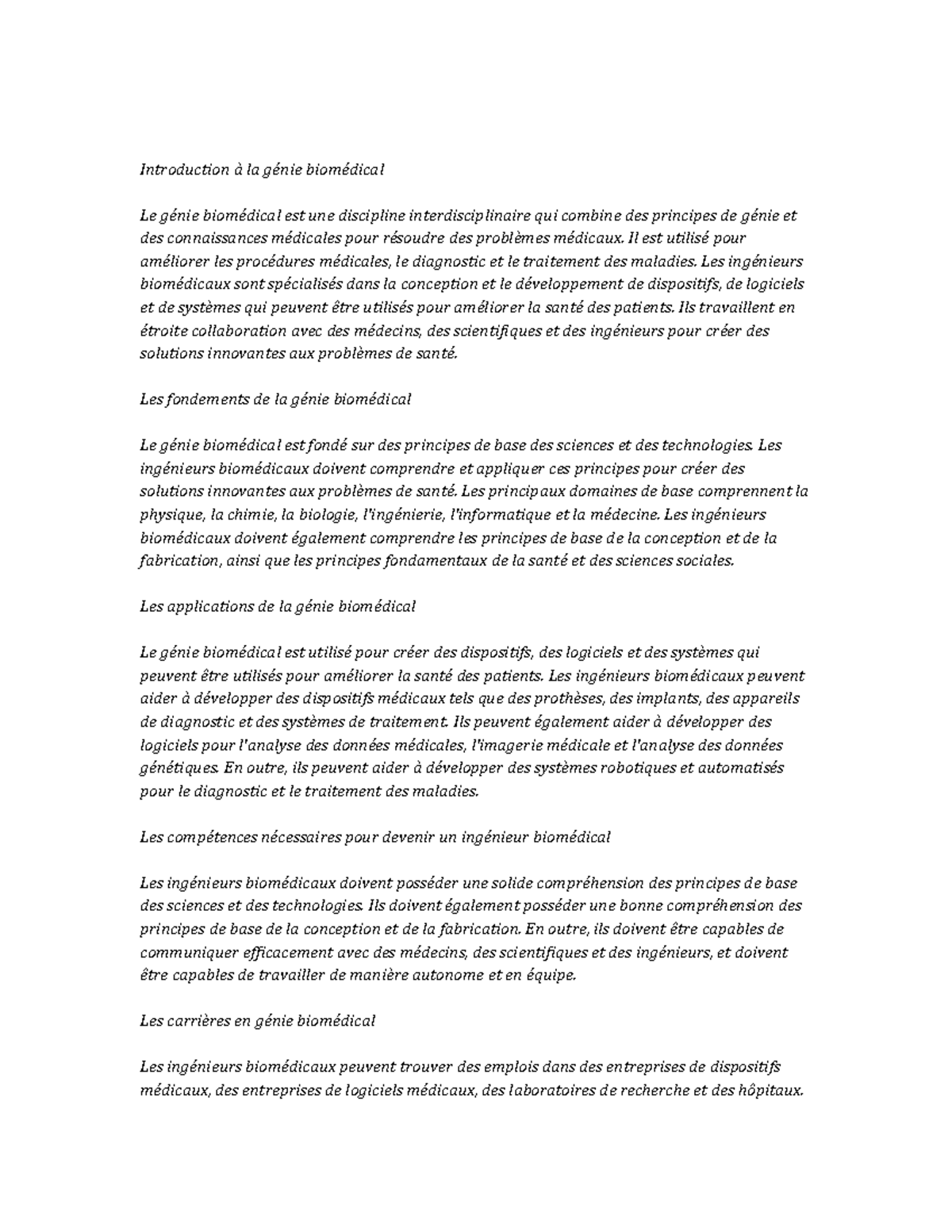 Biomedical Engineering Study Notes - Introduction à la génie biomédical ...