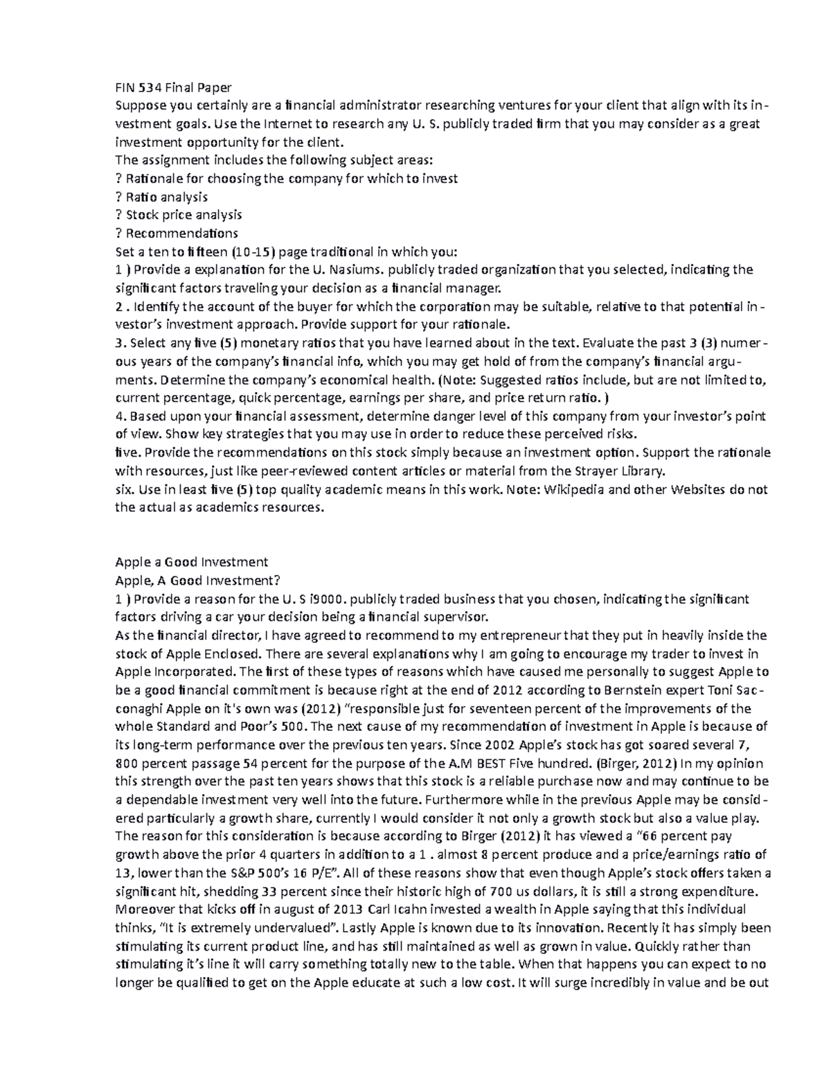 FIN 534 Final Paper Determine the profile of the investor for which ...