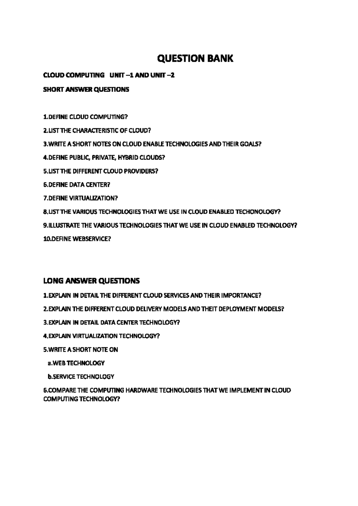 UNIT -1 , 2 ( Question BANK ) d4f1c98f8a7981b16b557c8bb4410dcf - QUESTION BANK CLOUD COMPUTING ...