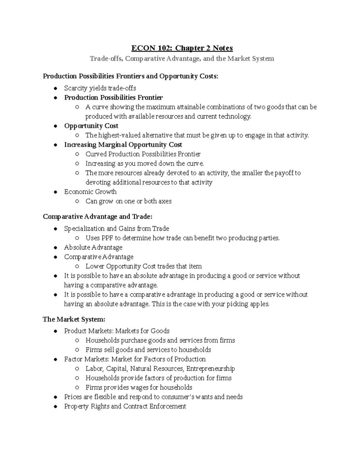 ECON 102 Chapter 2 Notes - ECON 102: Chapter 2 Notes Trade-offs ...
