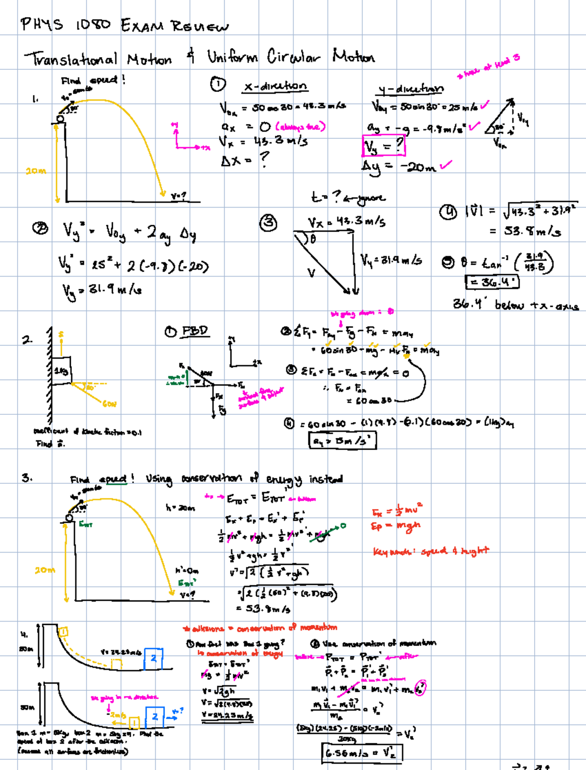 PHYS 1300 EXAM Review - PHYS 1080 EXAM REVIEW Translational Motion ...