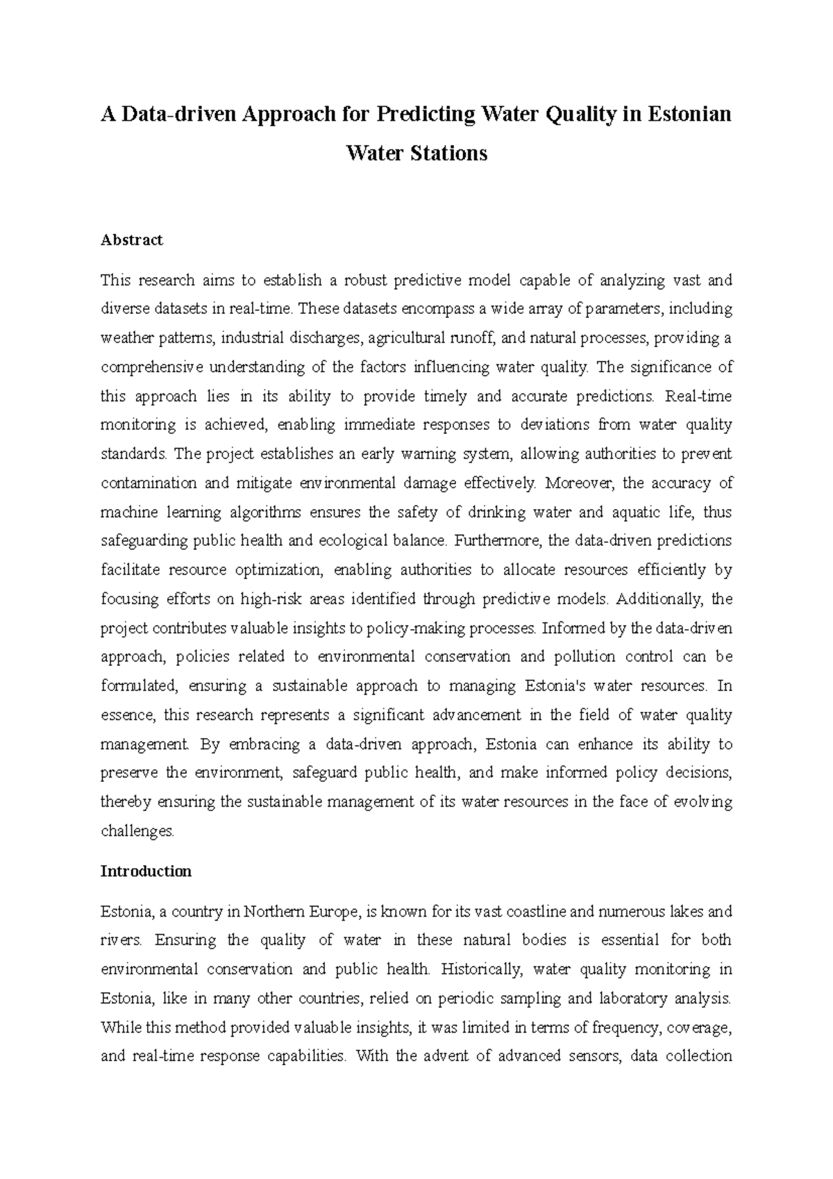 WATER QUALITY PREDICTIONS - A Data-driven Approach for Predicting Water Quality in Estonian ...