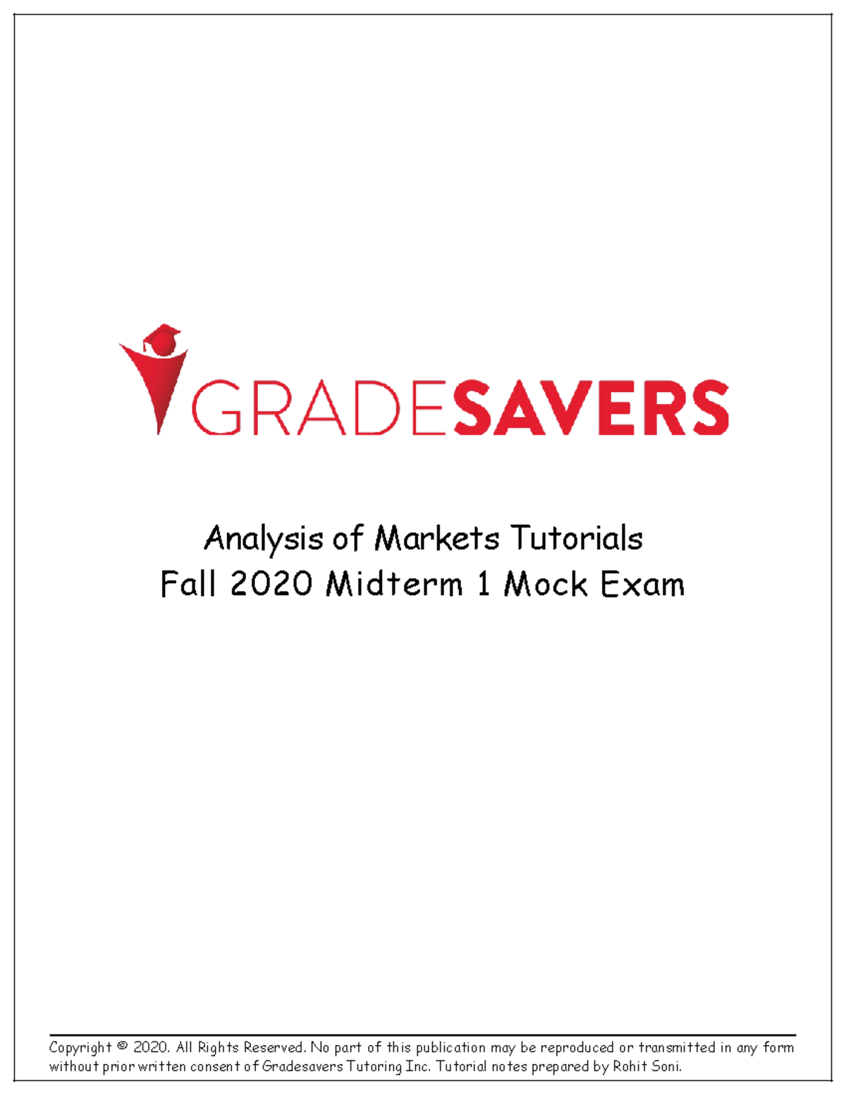Midterm 1 Mock Exam Comm 220 Fall 2020 Teacher version - Analysis of Markets Tutorials Fall 2020 ...