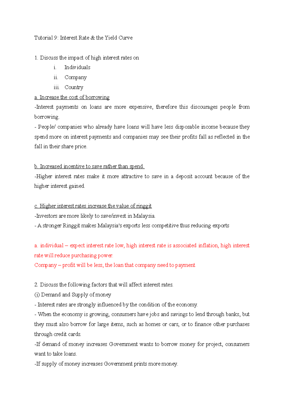 Tutorial 9 - Tutorial 9: Interest Rate & the Yield Curve Discuss the ...
