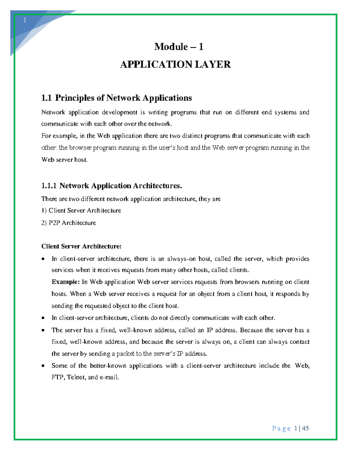 Module-1 - Notes - Module – 1 APPLICATION LAYER 1 Principles of Network ...