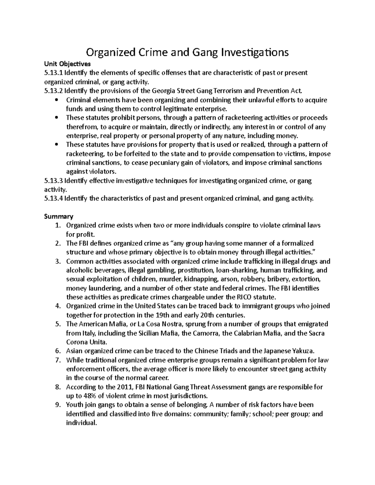 Organized Crime and Gang Investigations Unit Objectives - Studocu