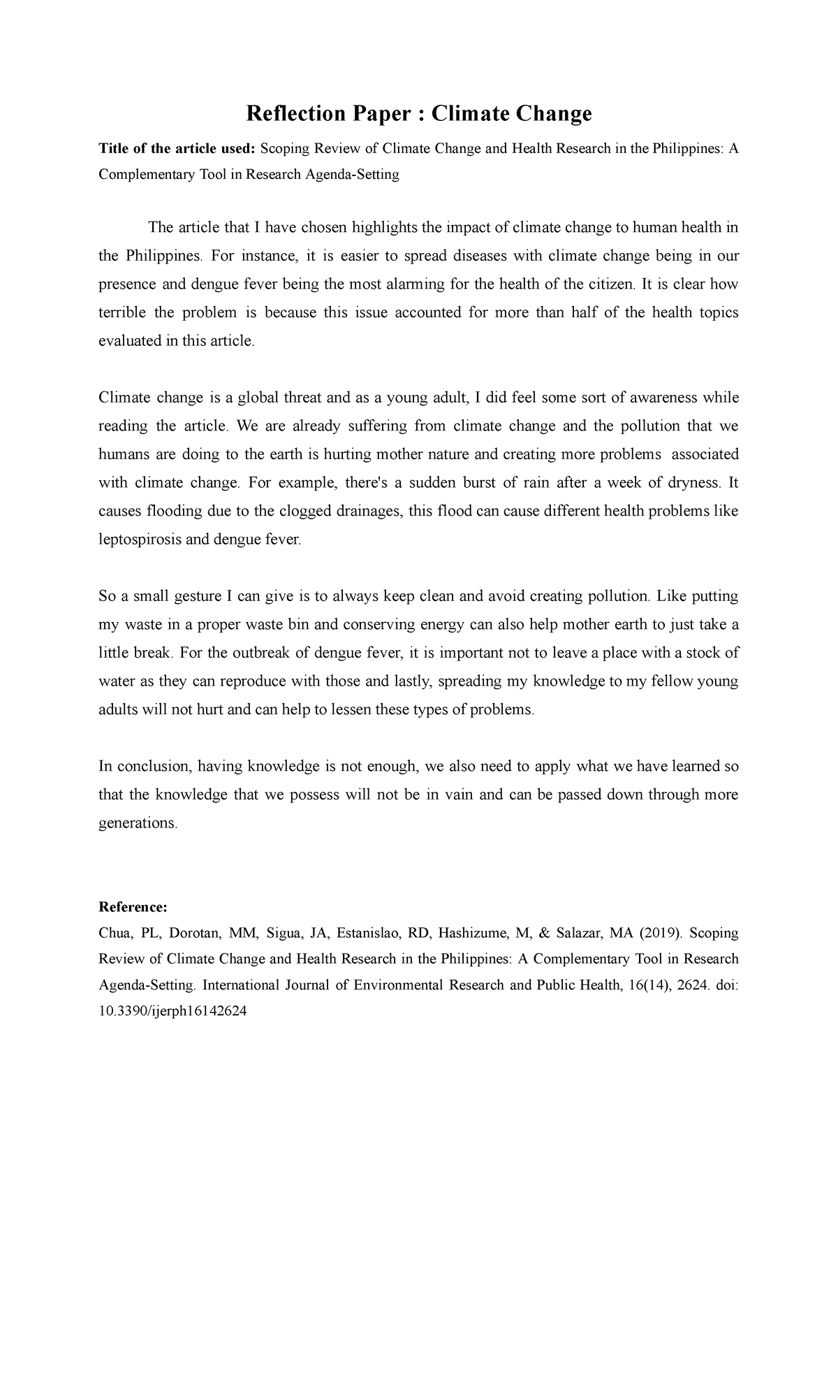 M1pretask - Reflection Paper : Climate Change Title of the article used ...