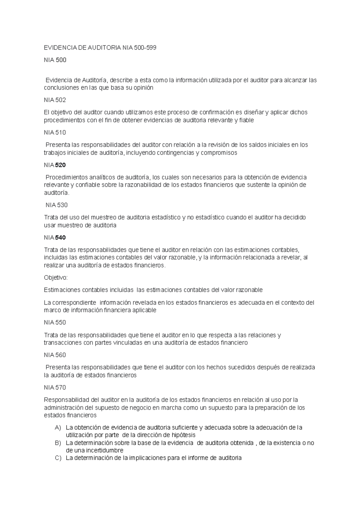 Evidencia DE Auditoria NIA 500 - EVIDENCIA DE AUDITORIA NIA 500- NIA ...