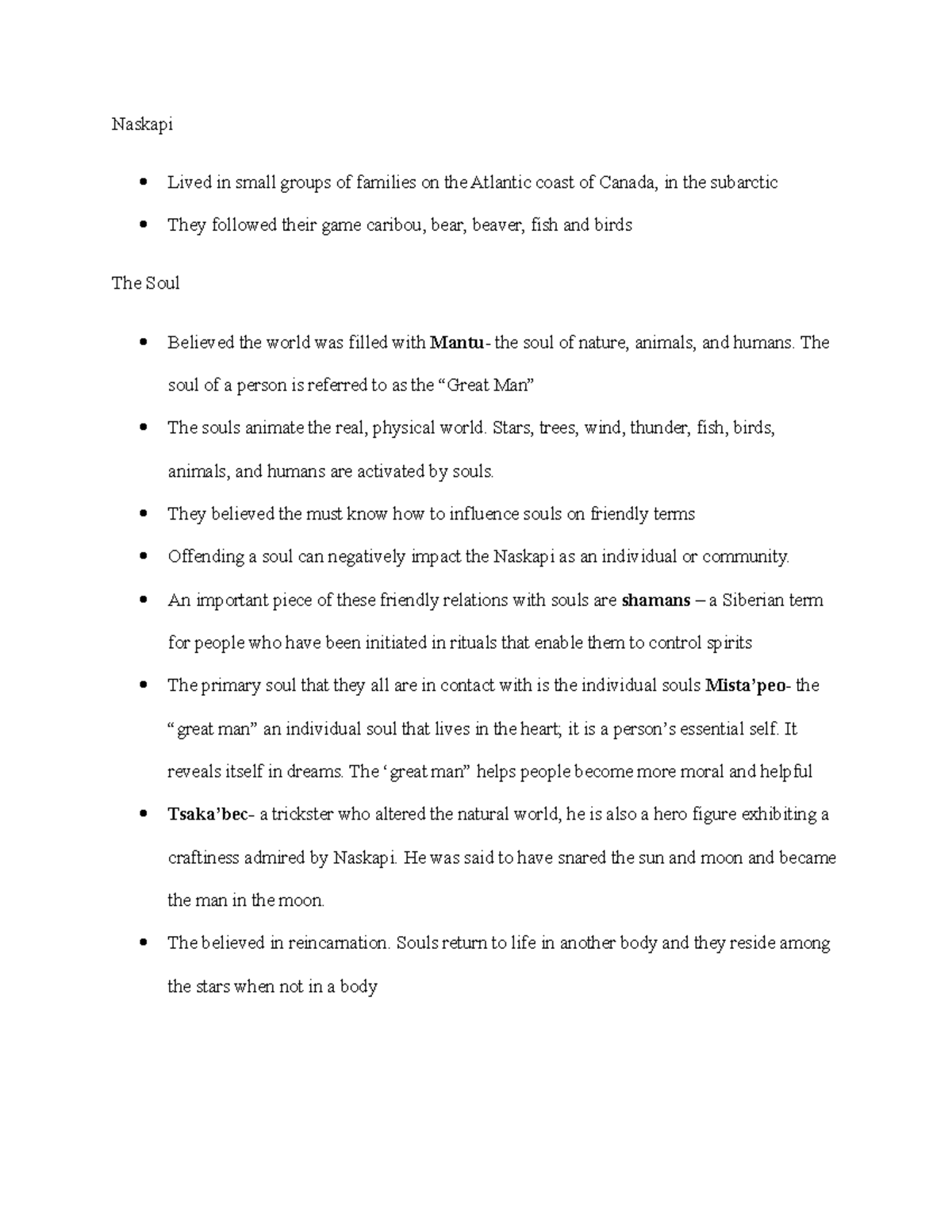 Naskapi - Lecture notes 4 - Naskapi Lived in small groups of families ...