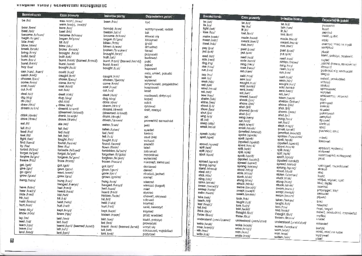 Irregular verbs z tłumaczeniem na j. polski flee, fled, fled - Prawa ...