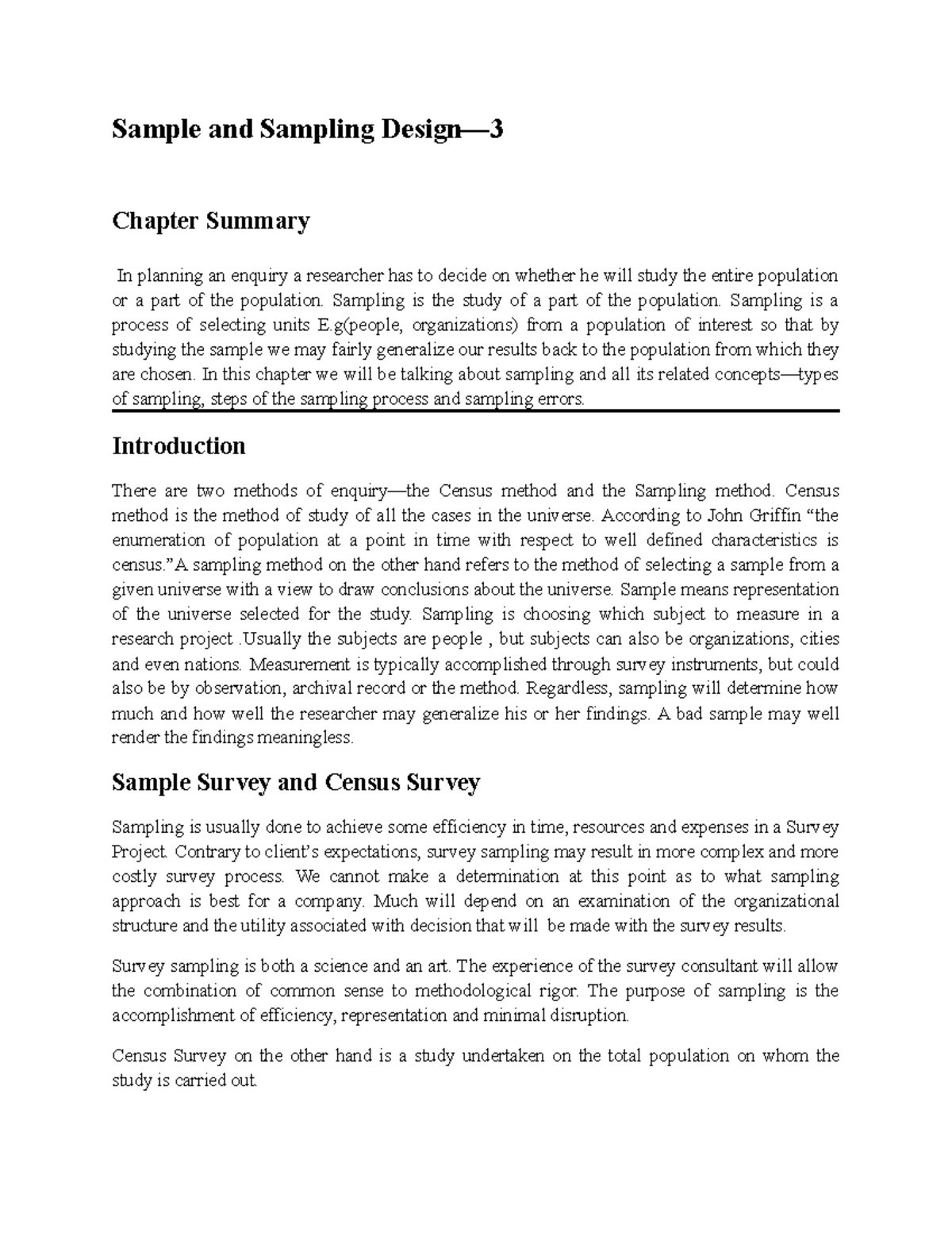 marketing management Chapter 3 - Sample and Sampling Design—3 Chapter ...